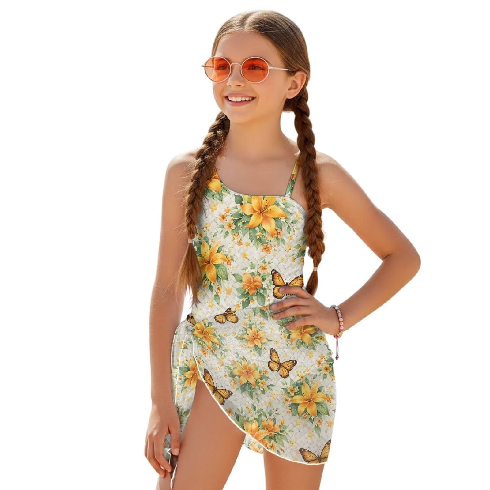 Xoenoiee Butterfly Lily Flower Pattern Girls Swimsuit One Piece Bathing ...