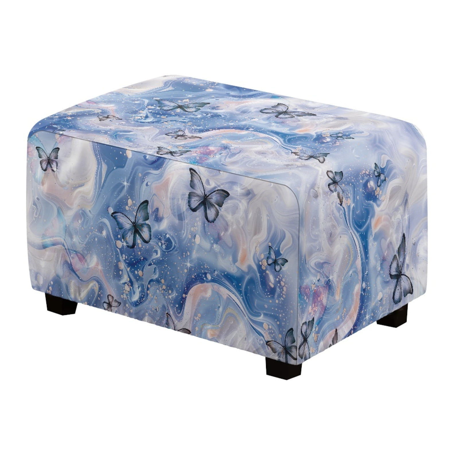 Xoenoiee Butterfly Marble Print Ottoman Cover Rectangle Stretch ...