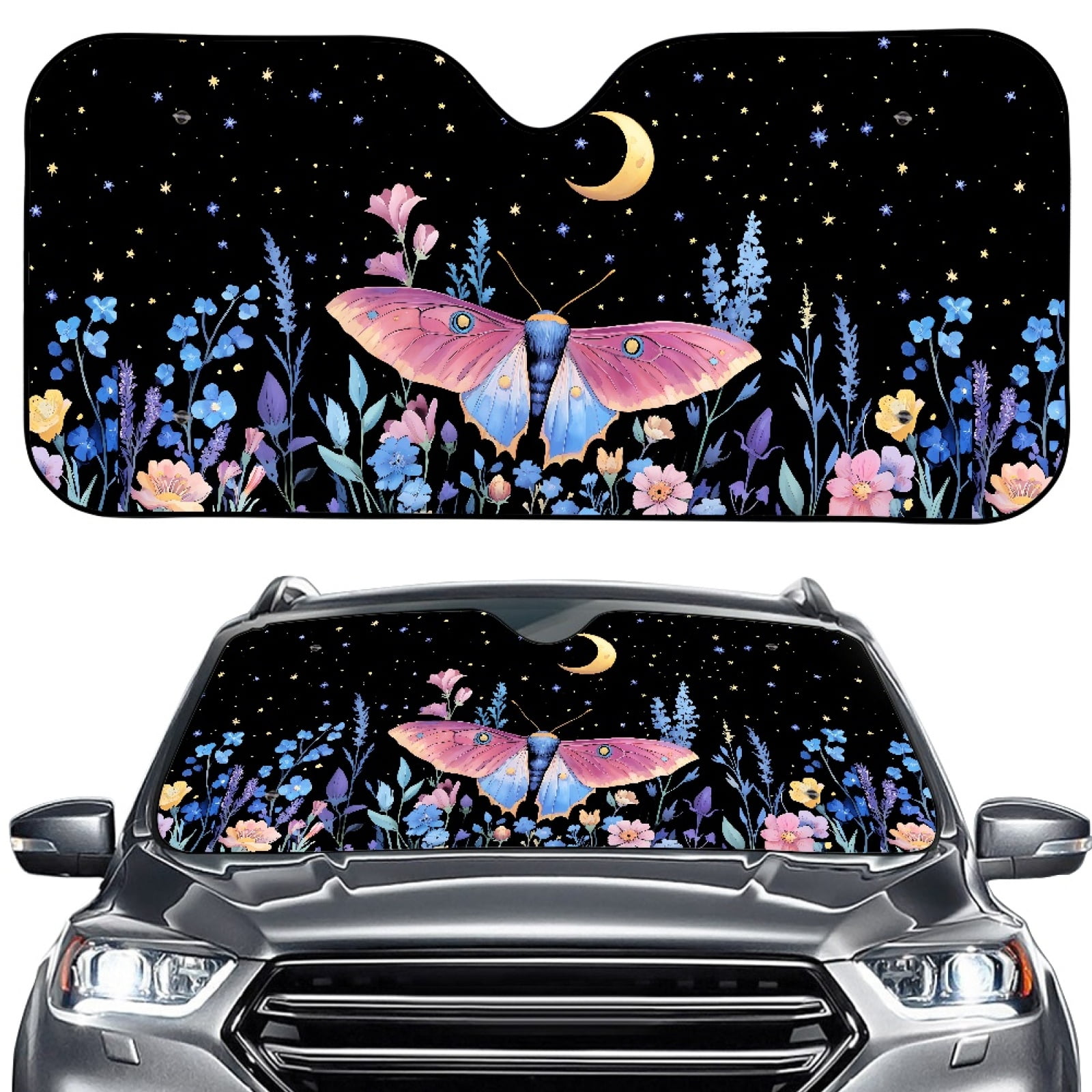 Xoenoiee Butterfly Moon Flower Print Car Front Windshield Shade ...