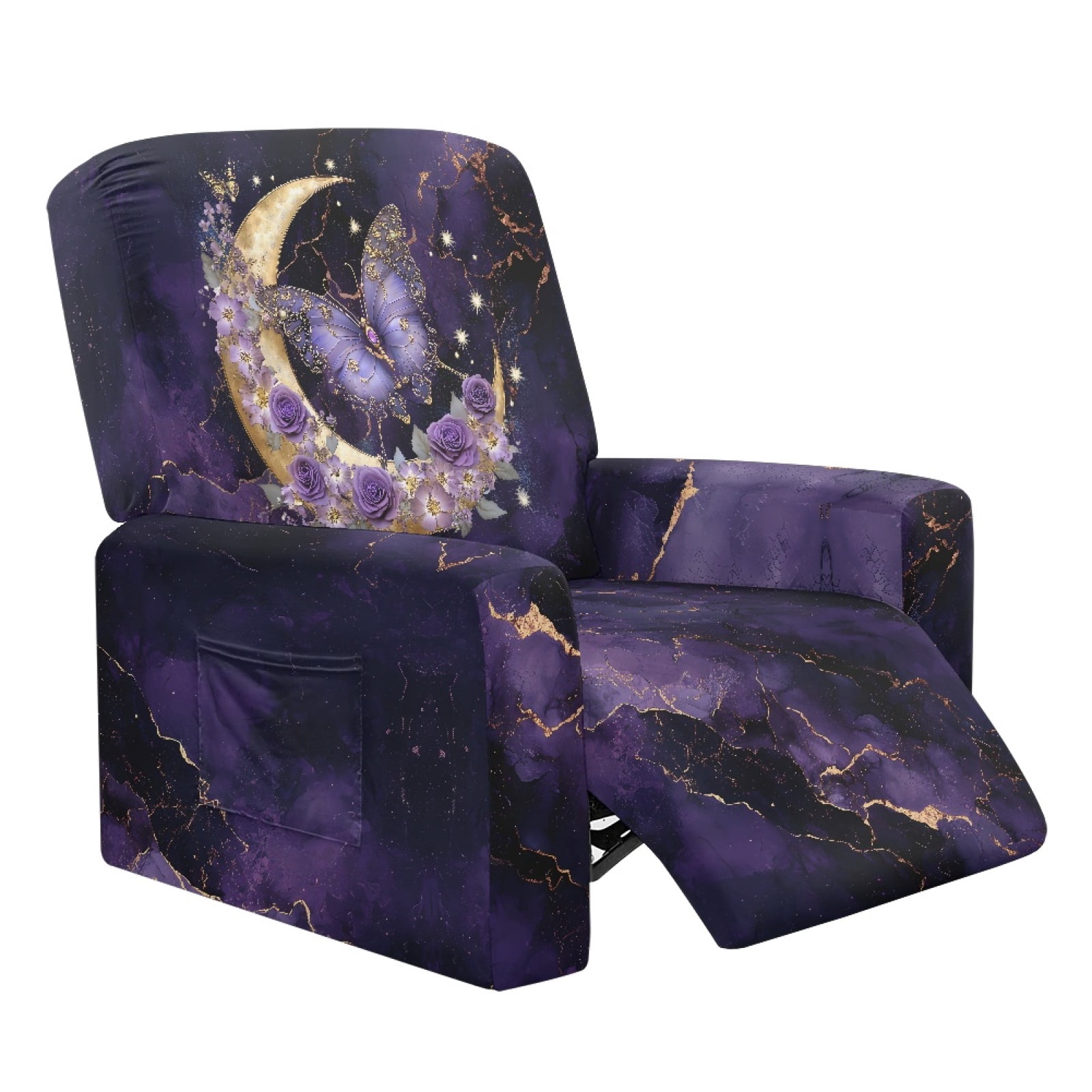 Xoenoiee Butterfly Moon Rose Marble Print Recliner Chair Cover 4 Piece ...