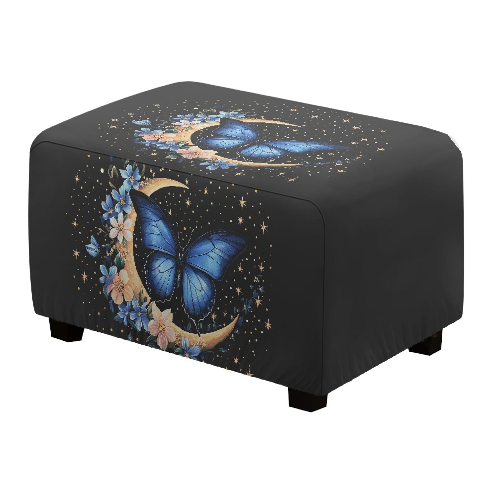 Xoenoiee Butterfly Moon Star Flower Print Ottoman Cover Soft Rectangle ...