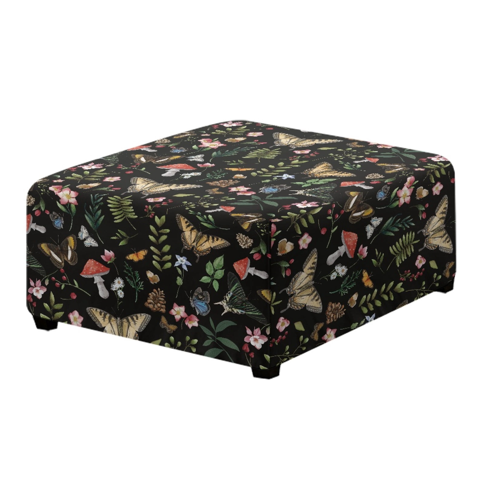 Xoenoiee Butterfly Mushroom Flower Leaves Print Ottoman Cover Stretch ...