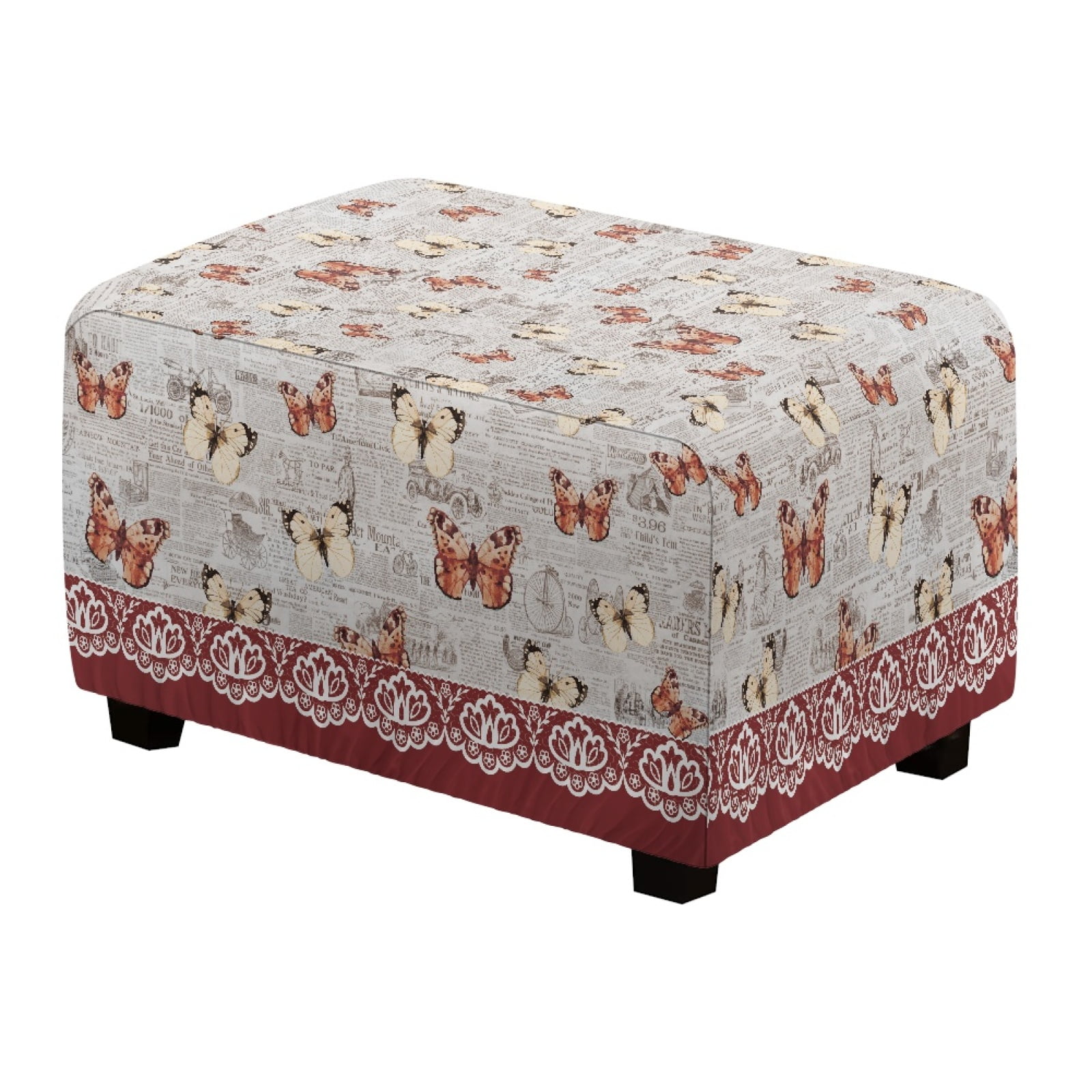 Xoenoiee Butterfly Newspaper Lotus Flower Print Ottoman Cover Rectangle ...