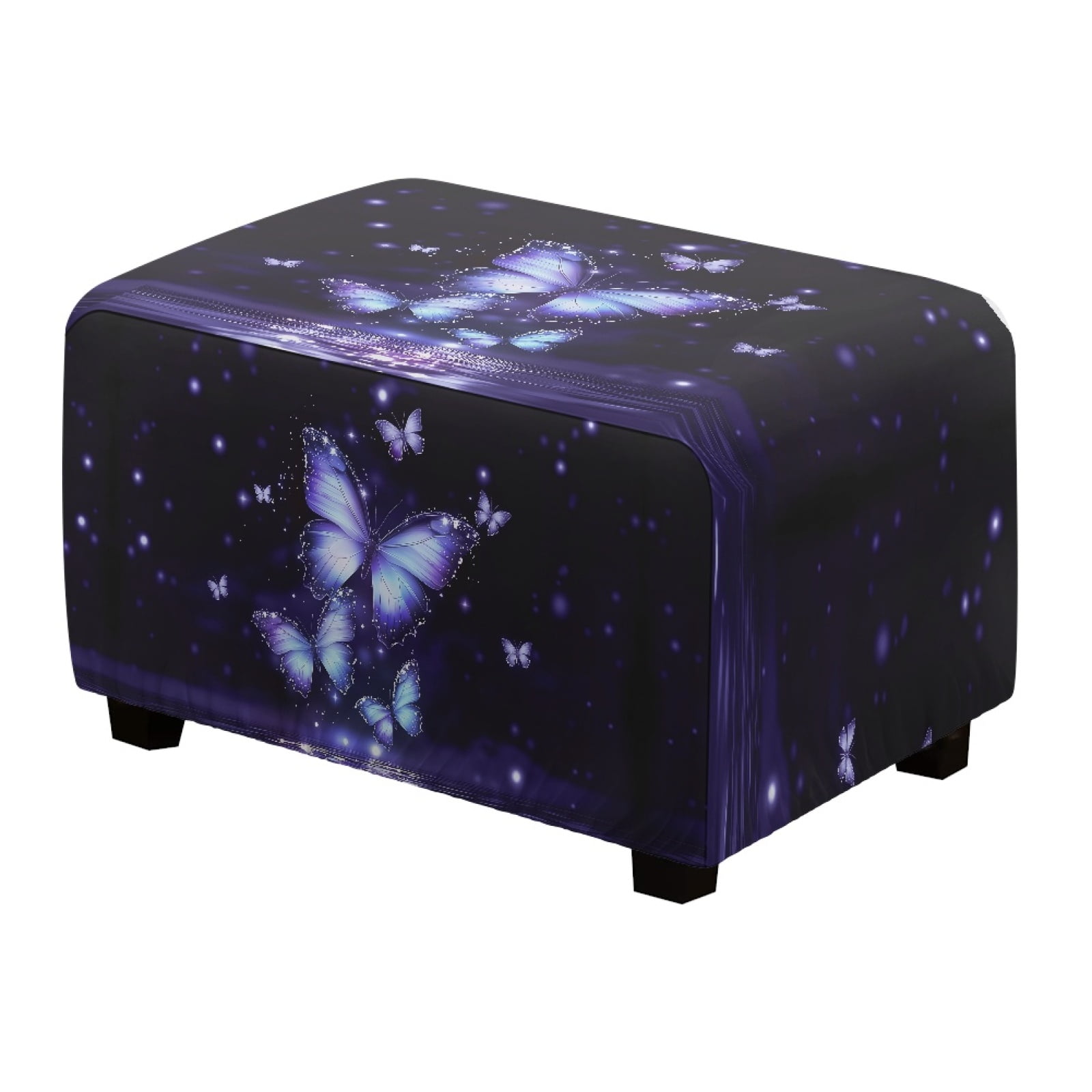 Xoenoiee Butterfly Print Ottoman Cover Rectangle, Elastic Ottoman ...