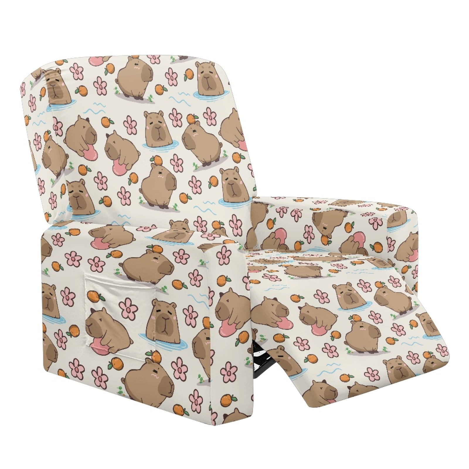 Xoenoiee Capybara Orange Flower Pattern Recliner Chair Cover Nonslip ...