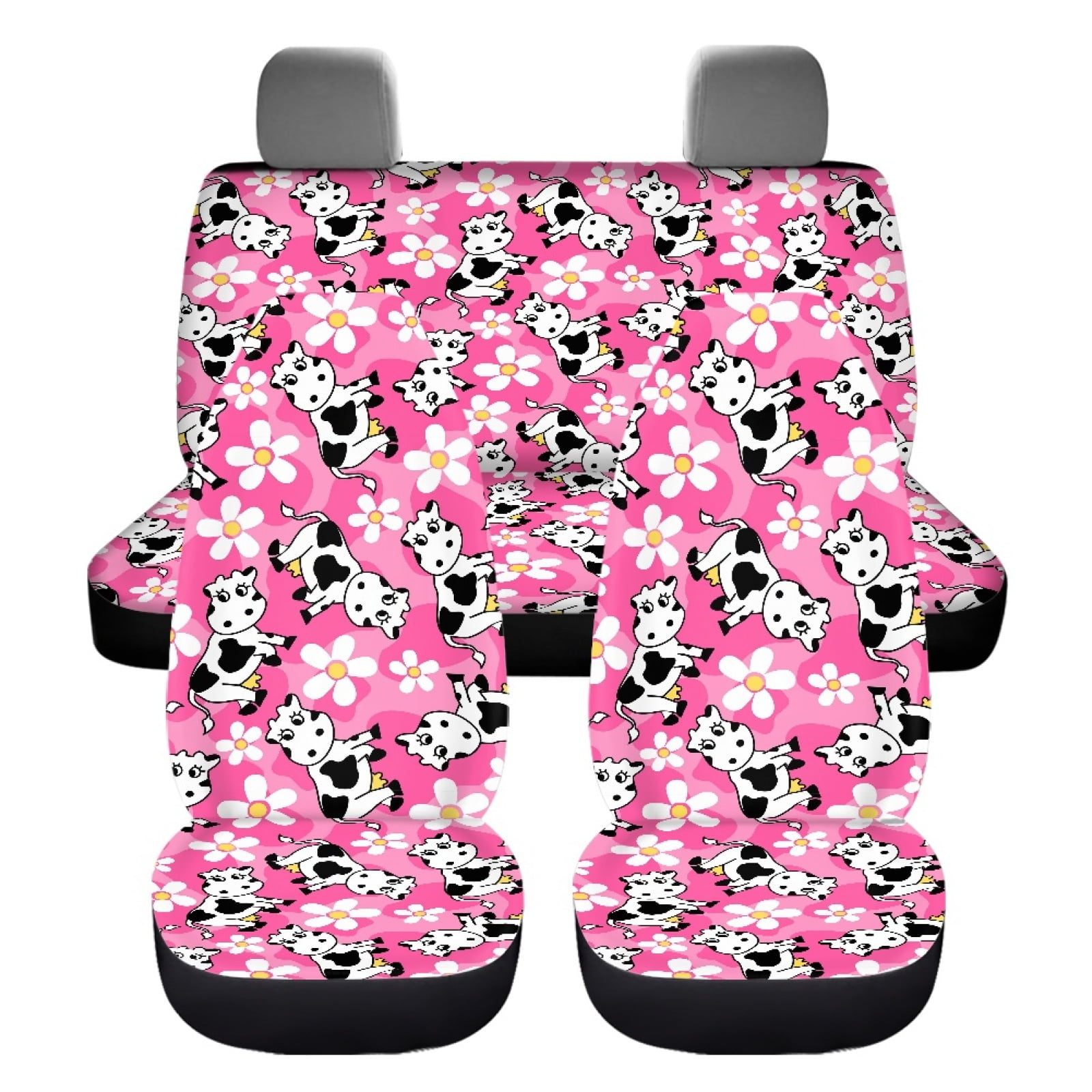 Xoenoiee Car Seat Cover for Front & Rear Seat, Pack of 4, Pink Cow ...