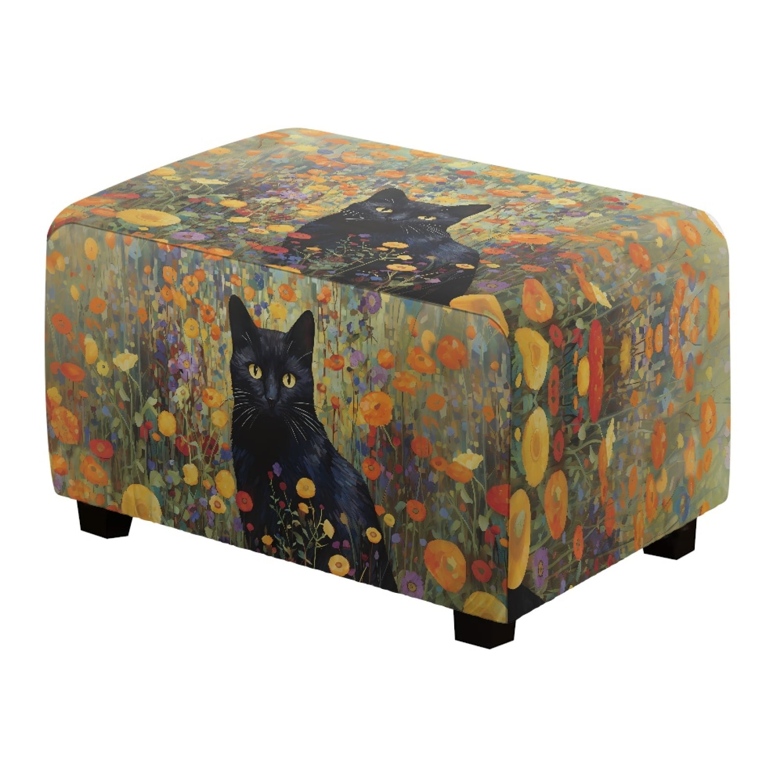 Xoenoiee Cat Flower Print High Stretch Ottoman Cover with Elastic ...