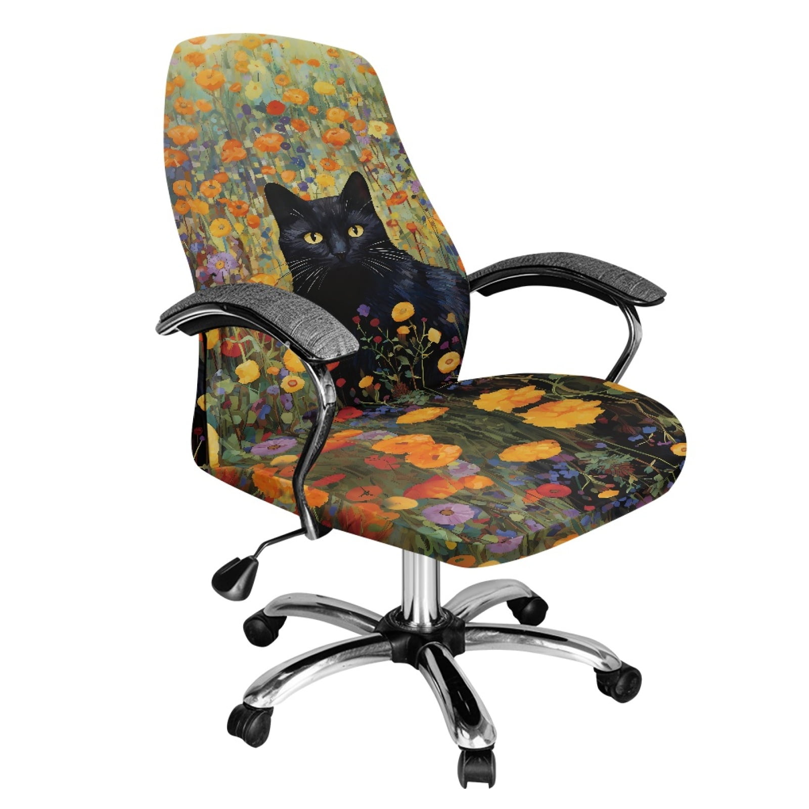 Xoenoiee Cat Flower Print One Piece Office Chair Cover, Super Soft ...