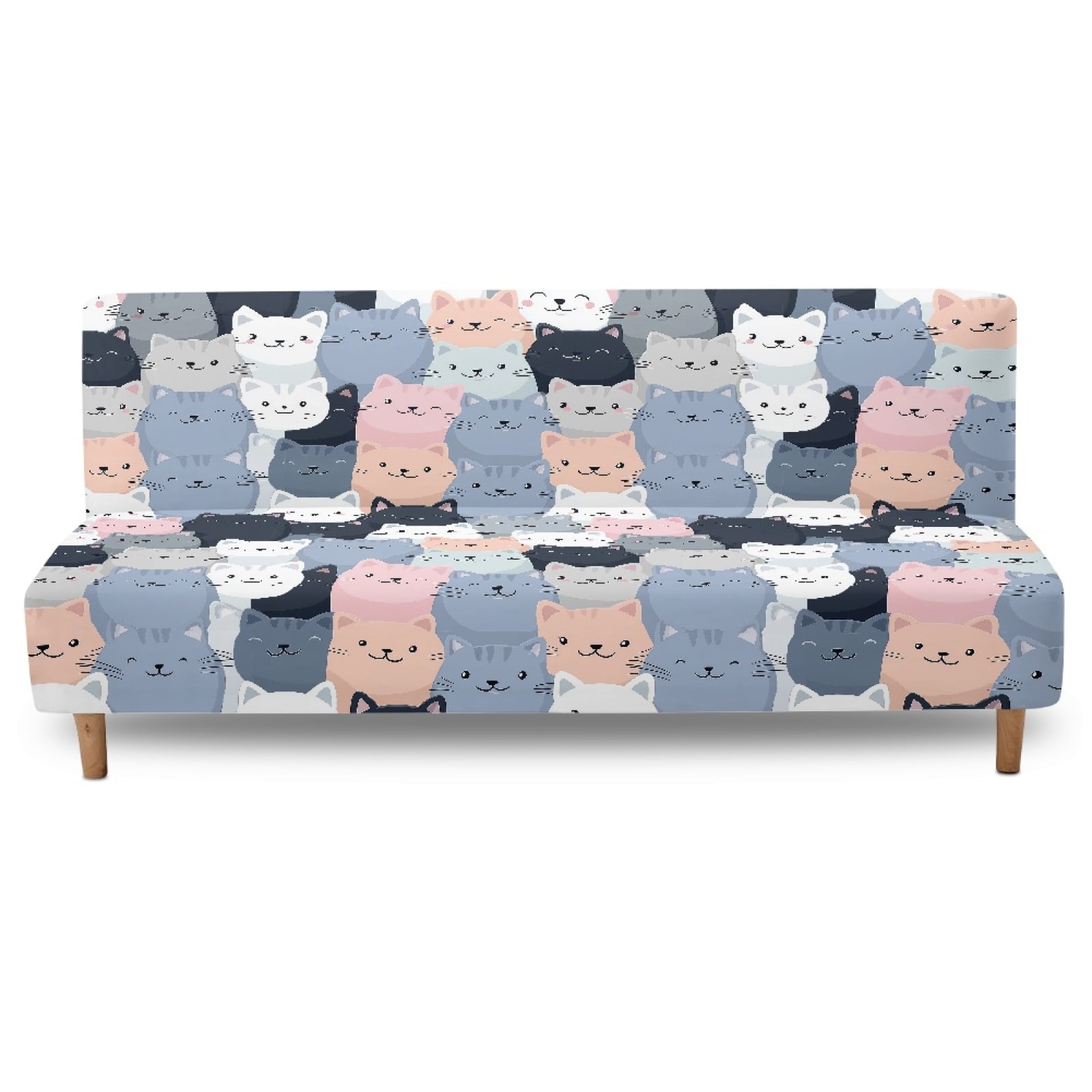 Xoenoiee Cat Pattern Stretch Futon Cover Washable Armless Sofa ...
