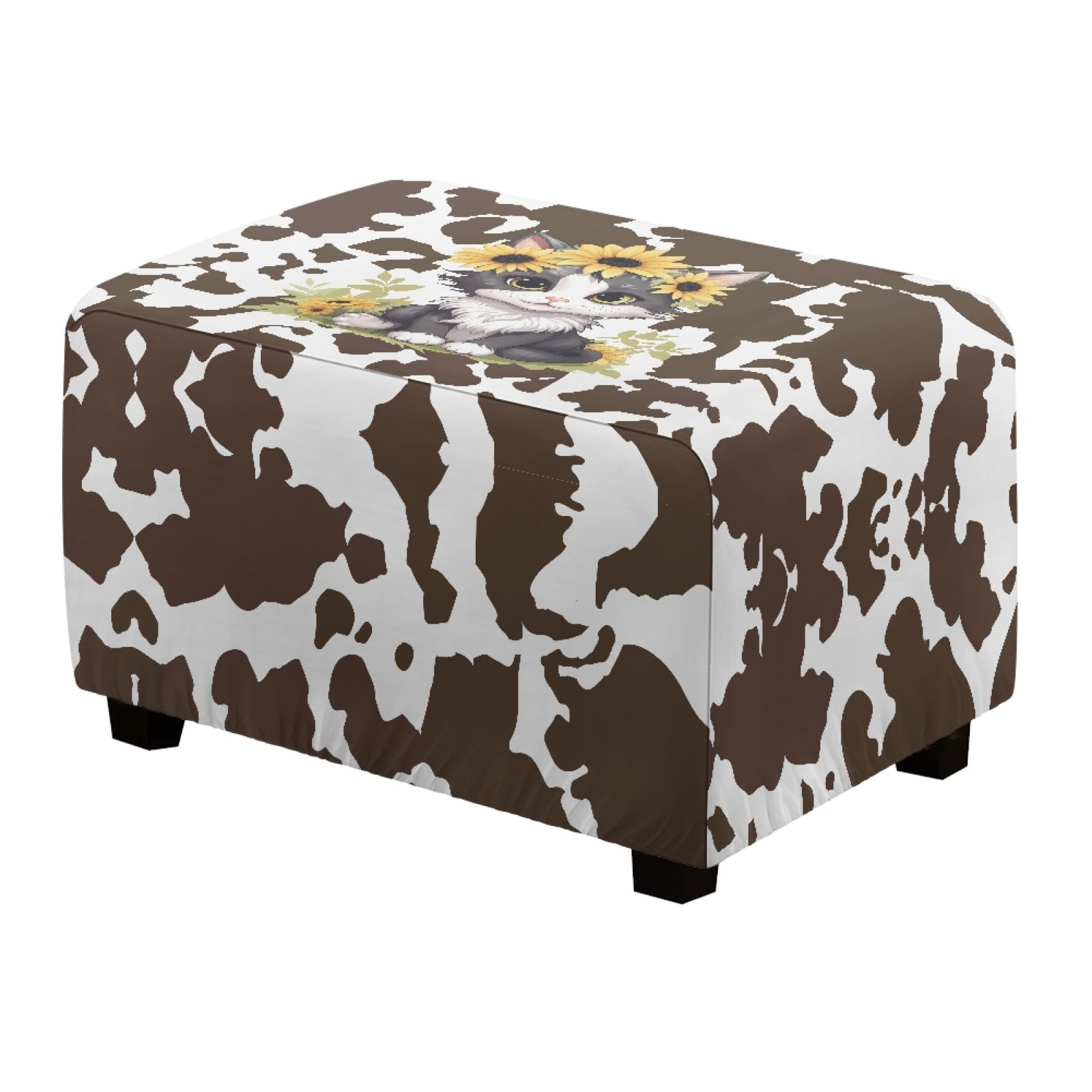 Xoenoiee Cat Sunflower Cow Print Ottoman Cover Rectangle Velvet Storage ...