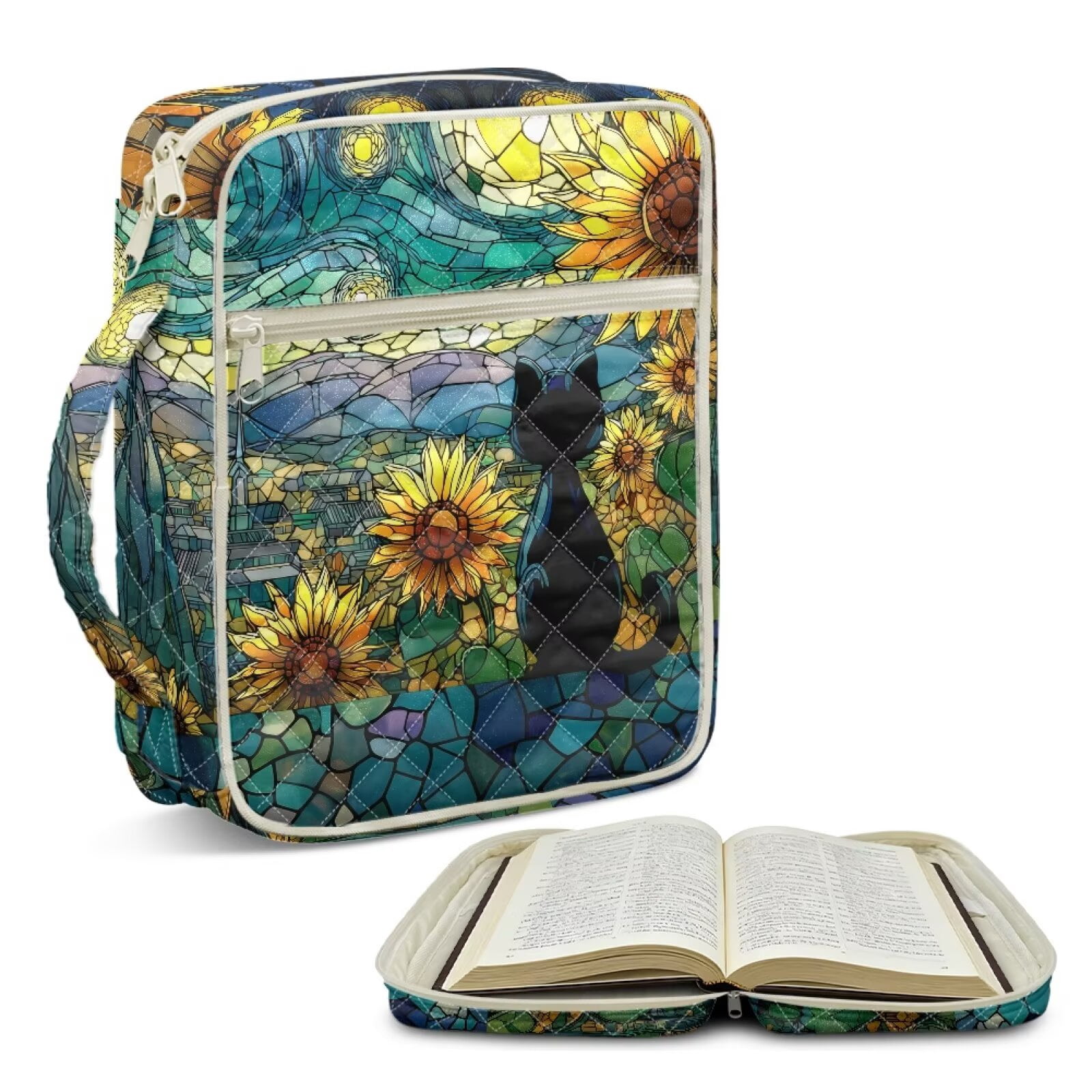 Xoenoiee Cat Sunflower Stained Glass Print Quilted Bible Cover Case for ...