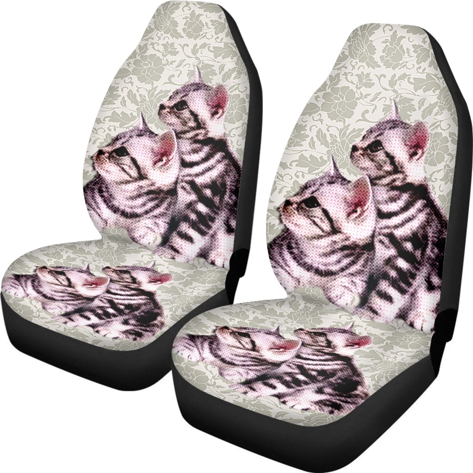 Xoenoiee Cats Floral Pattern Front Car Seat Covers Set of 2, Auto ...