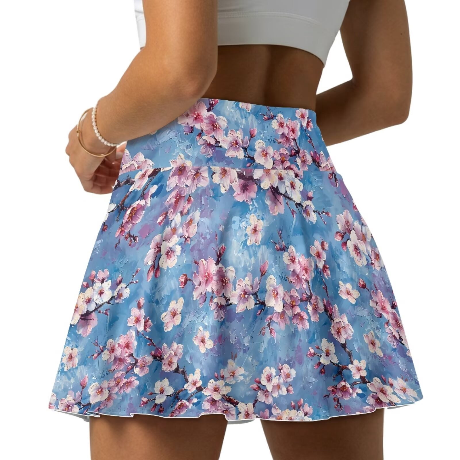 Xoenoiee Cherry Blossom Oil Painting Print Womens Tennis Skirt with ...