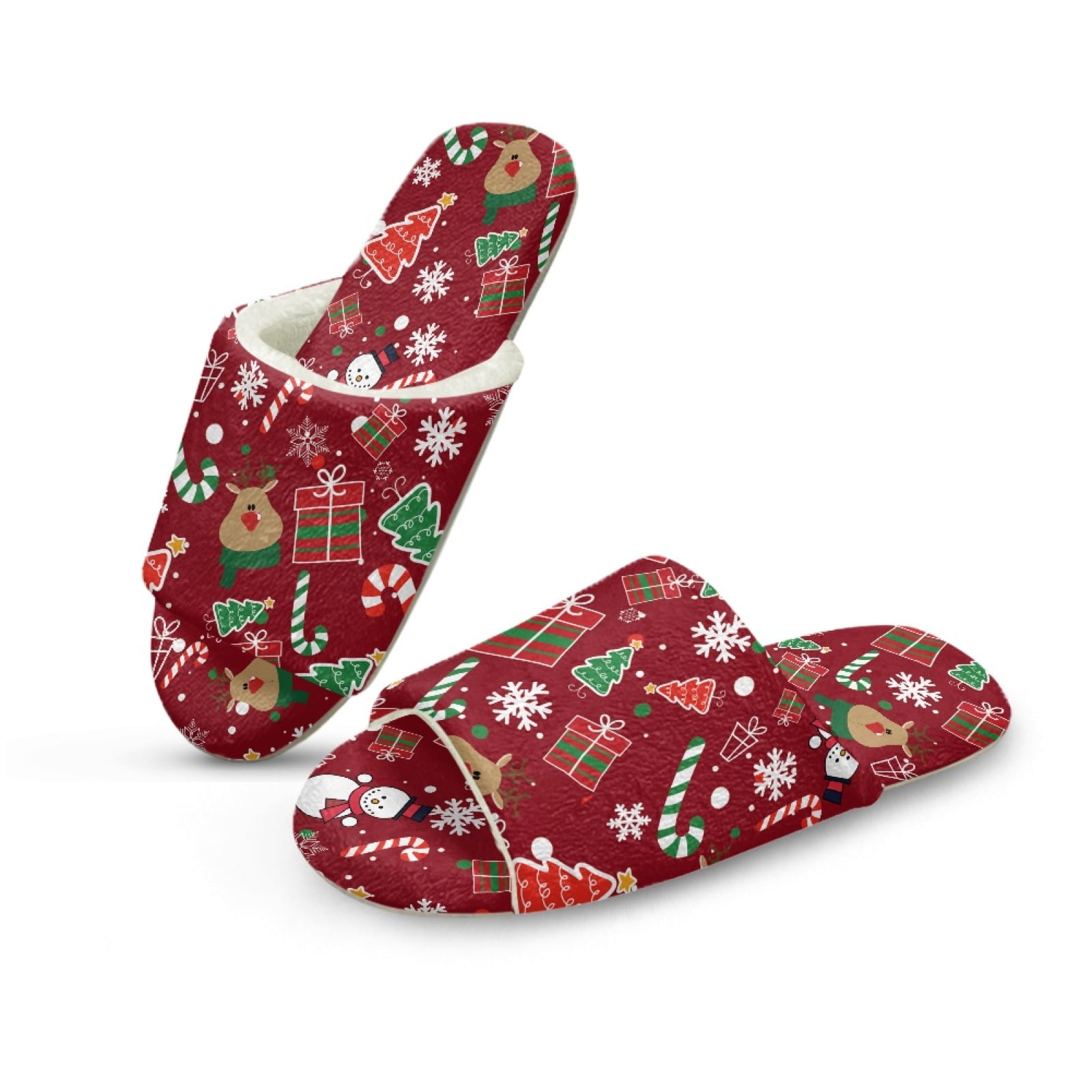 Xoenoiee Christmas Deer Snowman Candy Tree Snowflake Print Open Toe ...