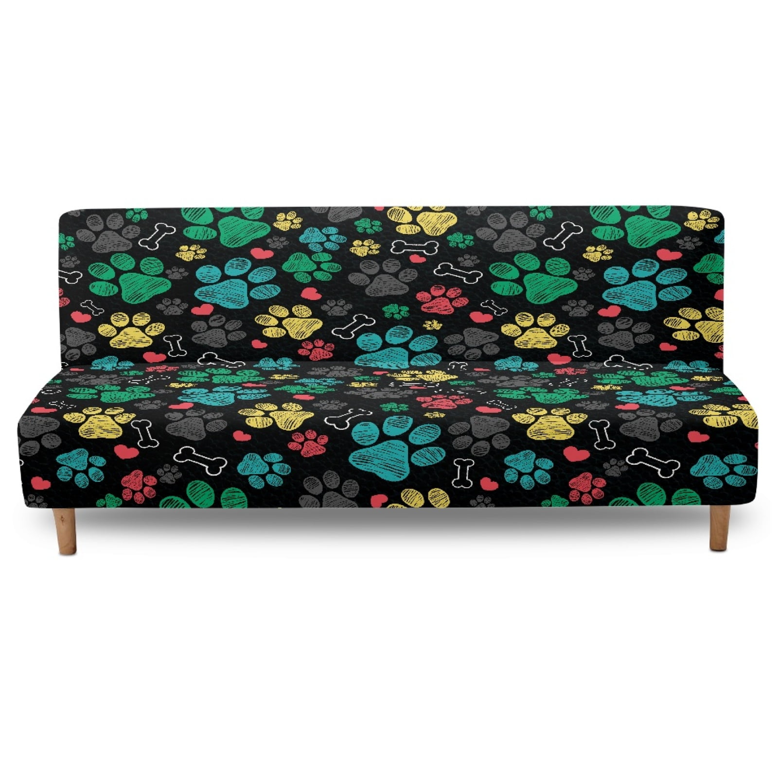 Xoenoiee Colorful Dog Paw Bone Heart Print Futon Cover, Washable Couch ...