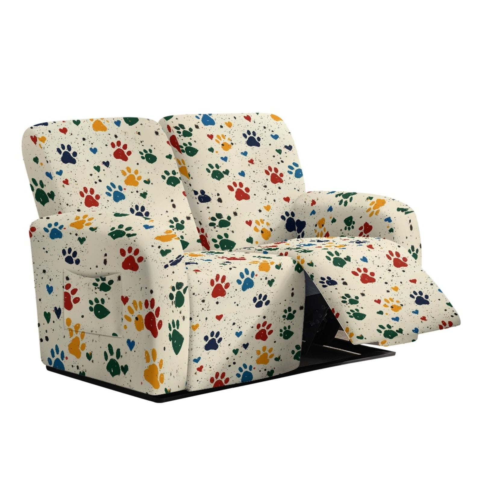 Xoenoiee Colorful Dog Paw Heart Pattern Loveseat Recliner Cover ...