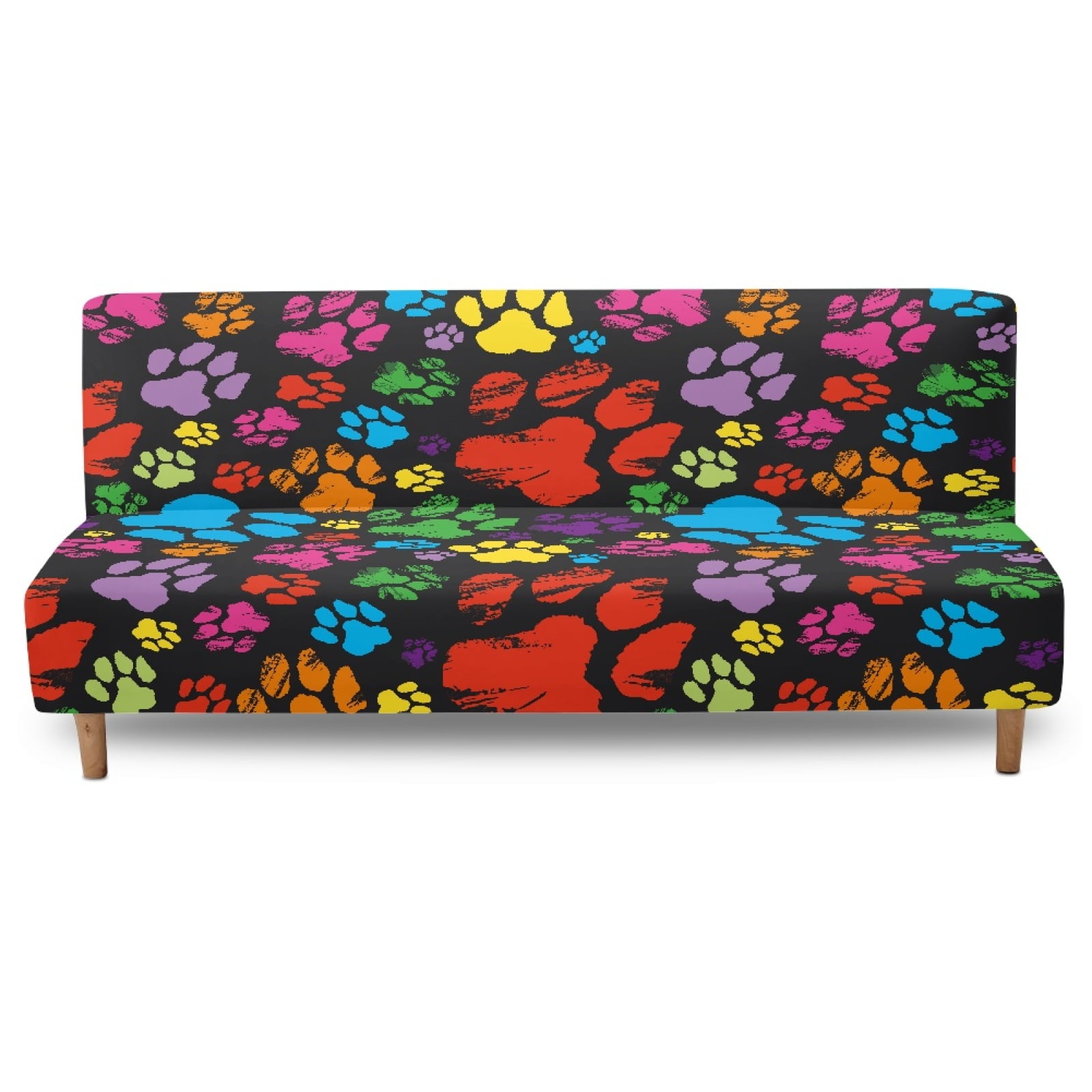 Xoenoiee Colorful Dog Paw Paint Splatter Print Stretch Armless Sofa ...