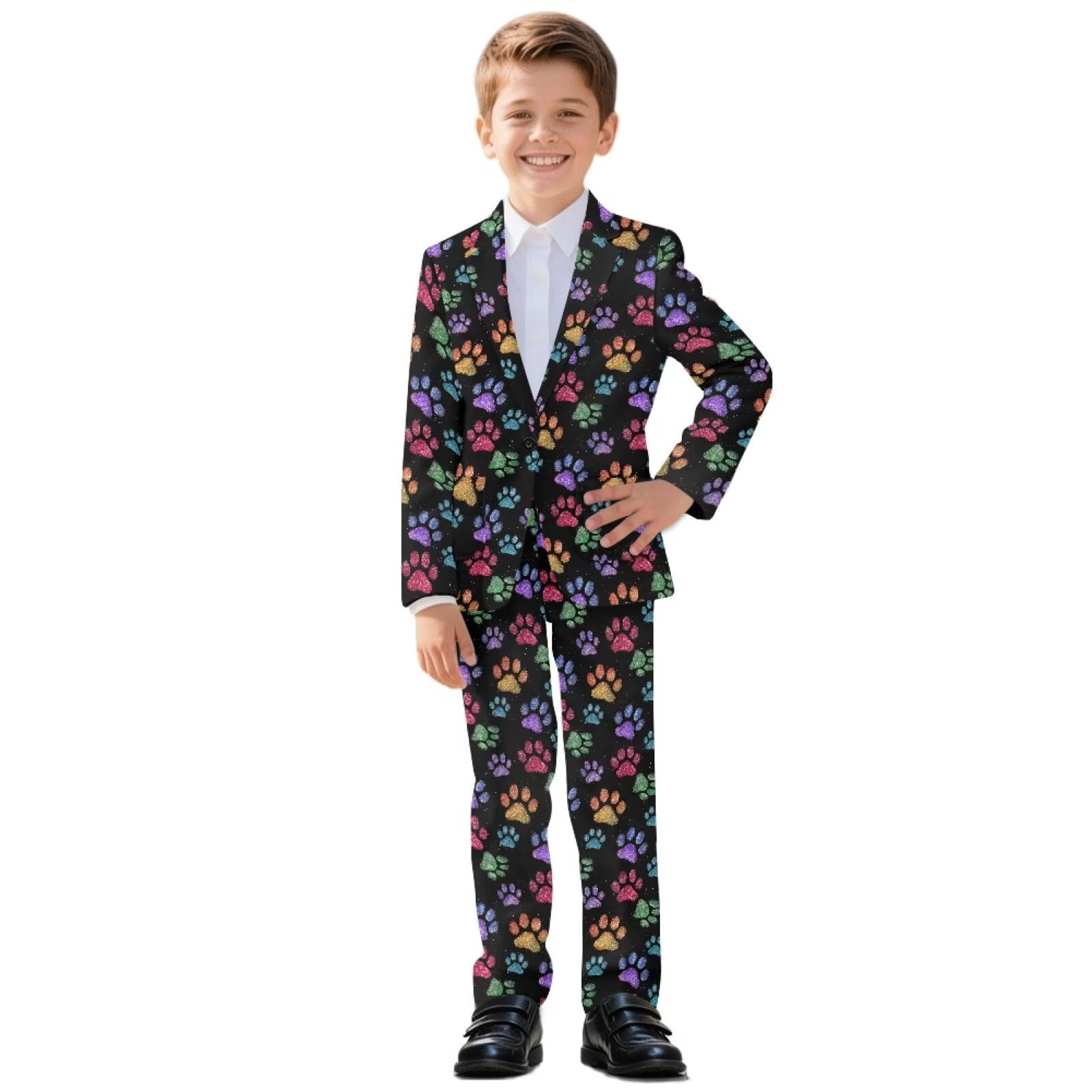 Xoenoiee Colorful Dog Paw Print Boys Suit Ring Bearer Outfit Suits for ...