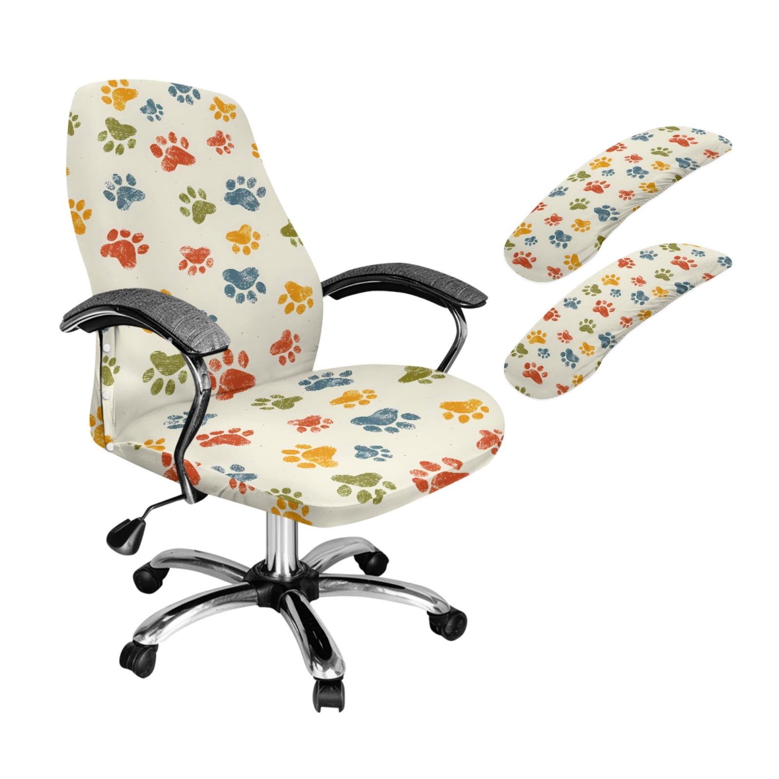 Xoenoiee Colorful Dog Paw Print Office Chair Cover with Armrest Covers ...