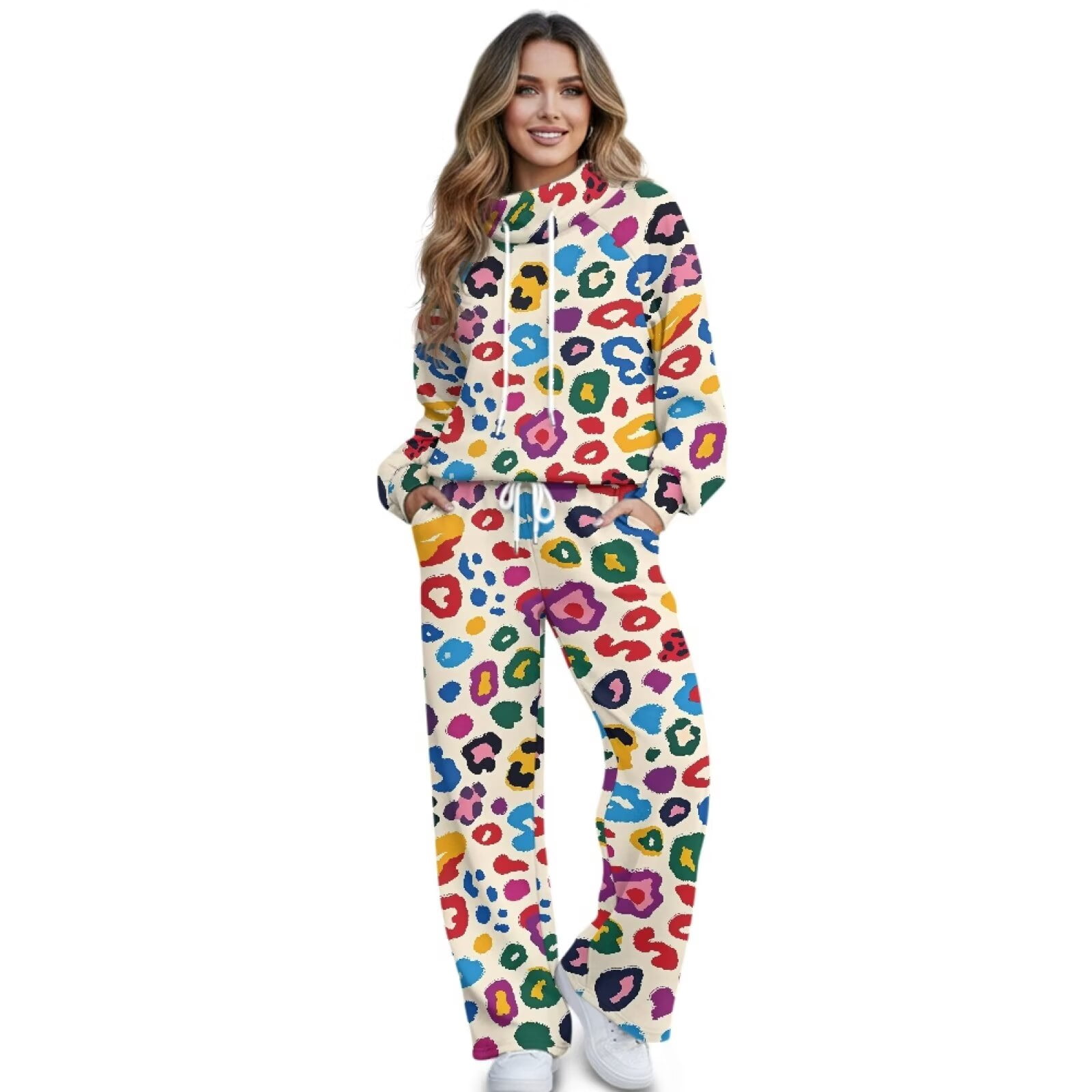 Xoenoiee Colorful Leopard Print Women's 2 Piece Outfits Sweatsuit Set ...