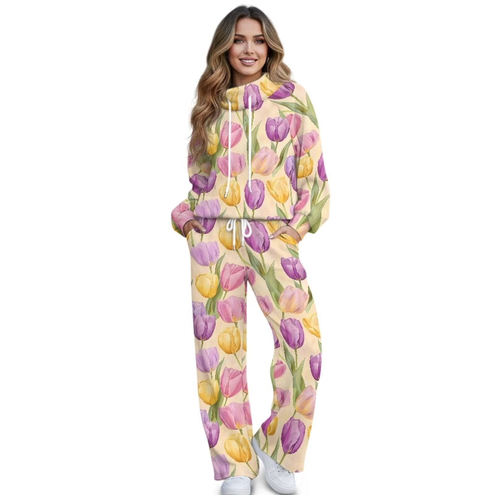 Xoenoiee Colorful Tulip Flower Print Sweatsuit Tracksuit Womens 2 Piece ...