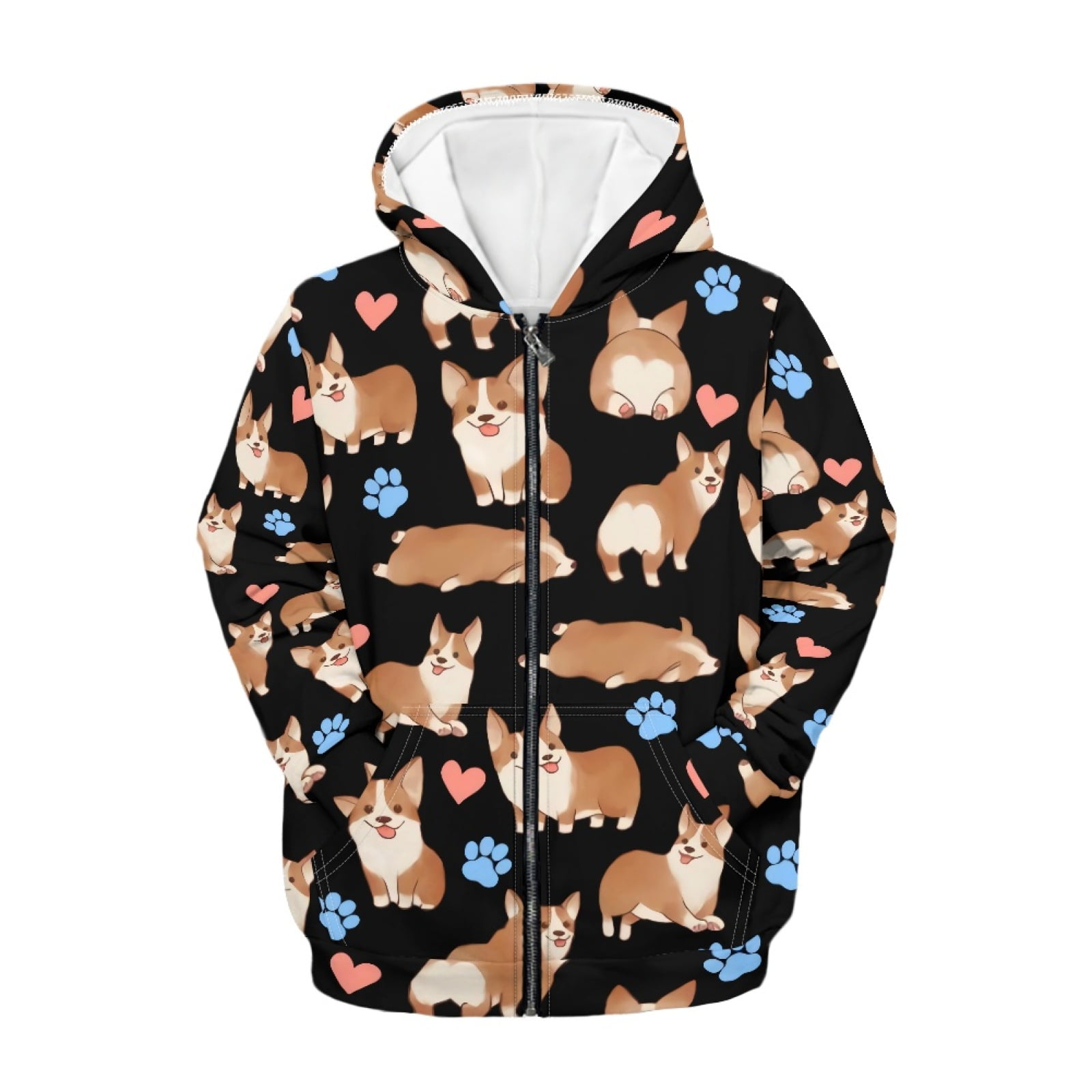 Xoenoiee Corgi Print Kids Zip Up Hoodie for Girls Boys 11-13 Years Fall Outfits Hooded Jacket ...
