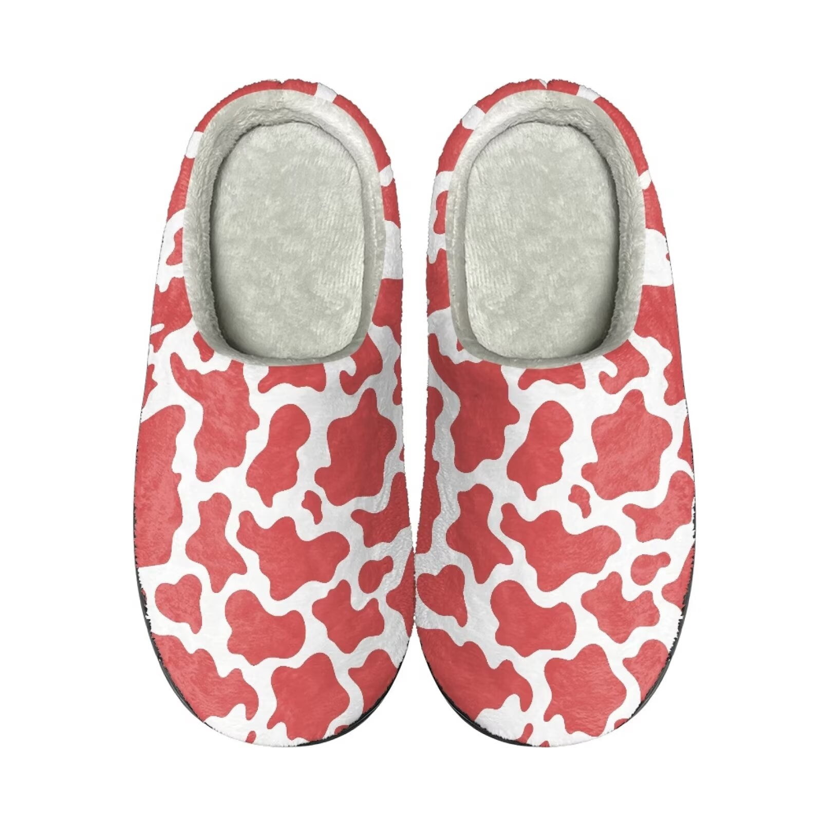 Xoenoiee Cosy Slippers Cow Red Pattern for Winter Plush Warm Slippers ...
