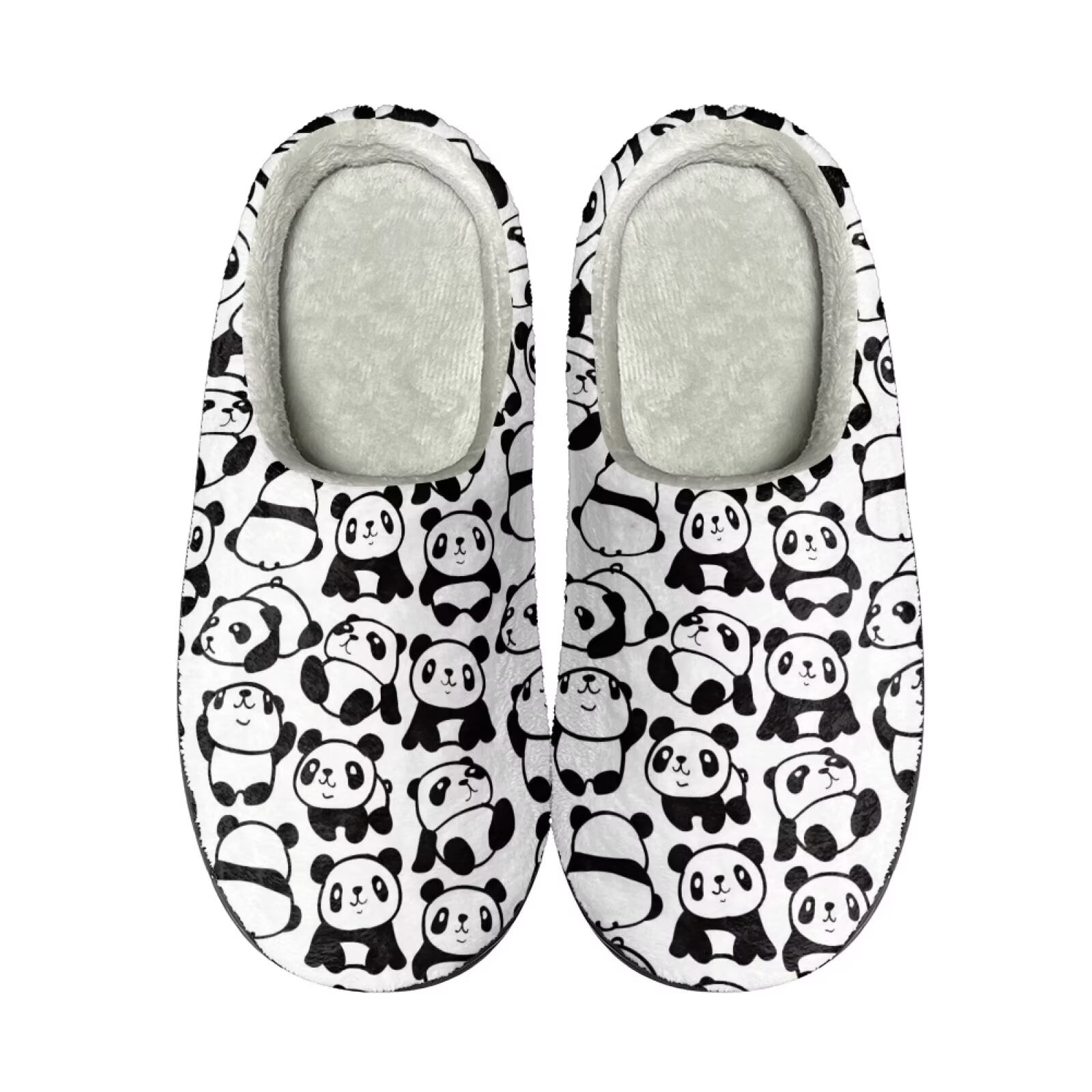 Xoenoiee Cute Panda Print Cosy Slippers for Winter Plush Full Toe Warm ...