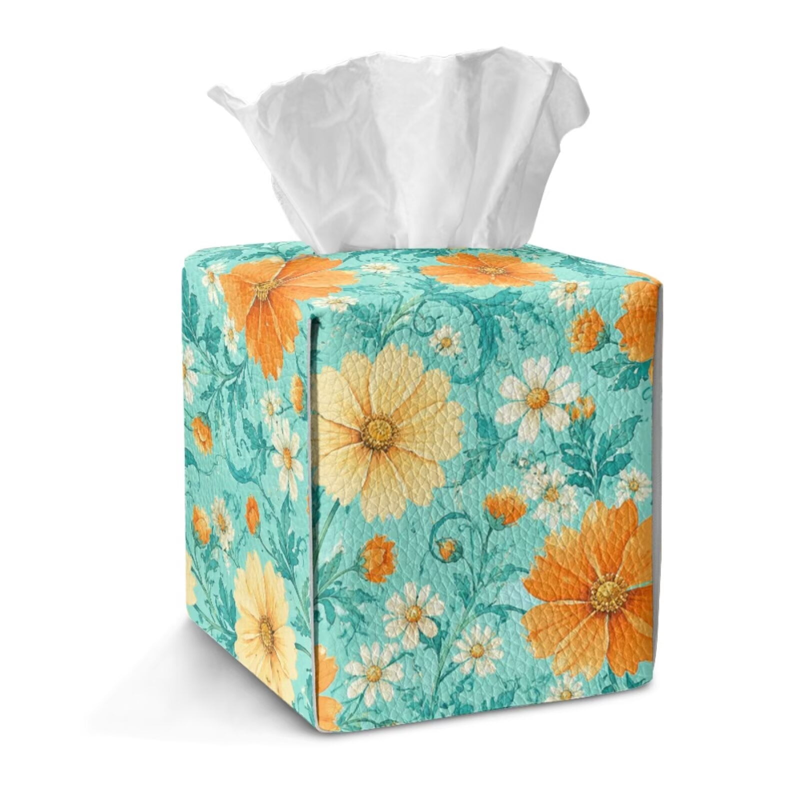 Xoenoiee Daisy Print PU Leather Tissue Box Cover Square – Decorative ...