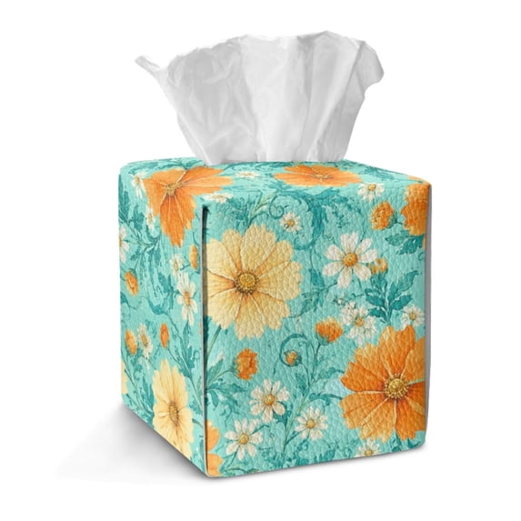 Xoenoiee Daisy Print PU Leather Tissue Box Cover Square – Decorative ...