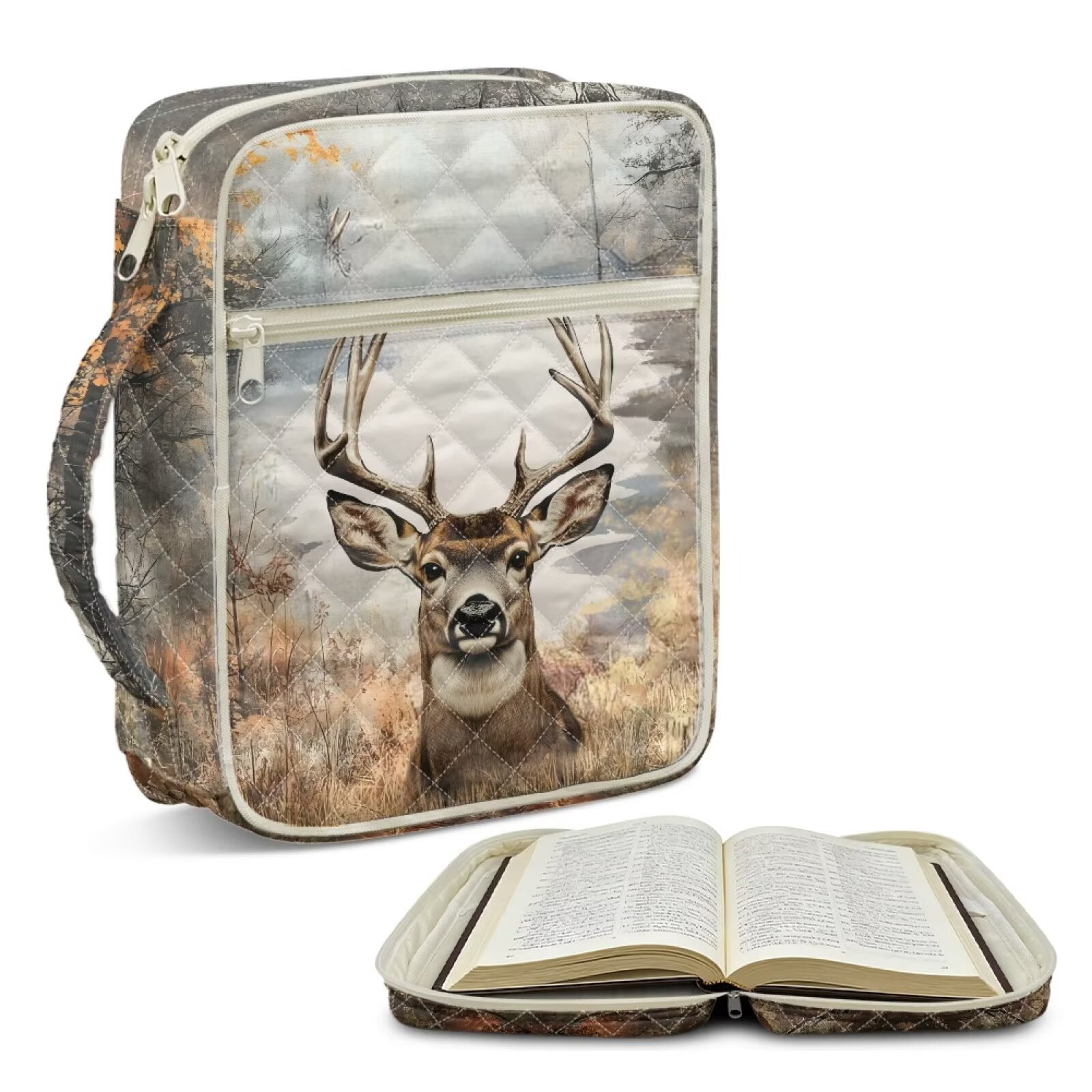 Xoenoiee Deer Forest Camo Print Bible Cover Case Book Cover, Quilted ...