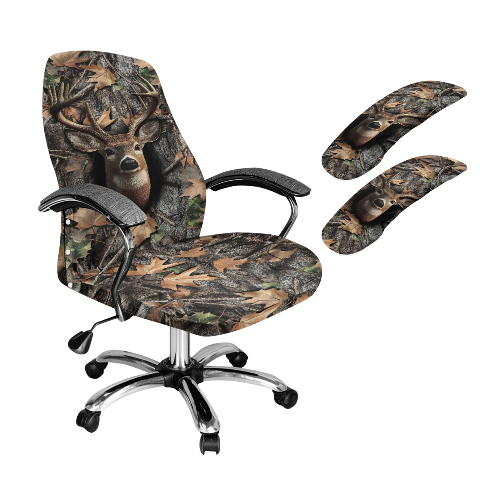 Xoenoiee Deer Hunting Camo Print 3 Pieces Office Chair Cover with ...