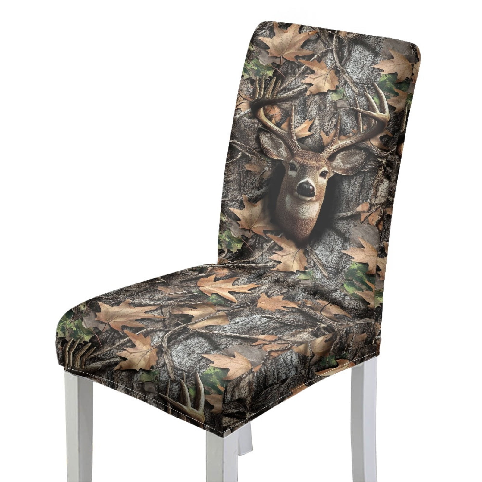 Xoenoiee Deer Hunting Camo Print Chair Covers for Dining Room, Stretch ...