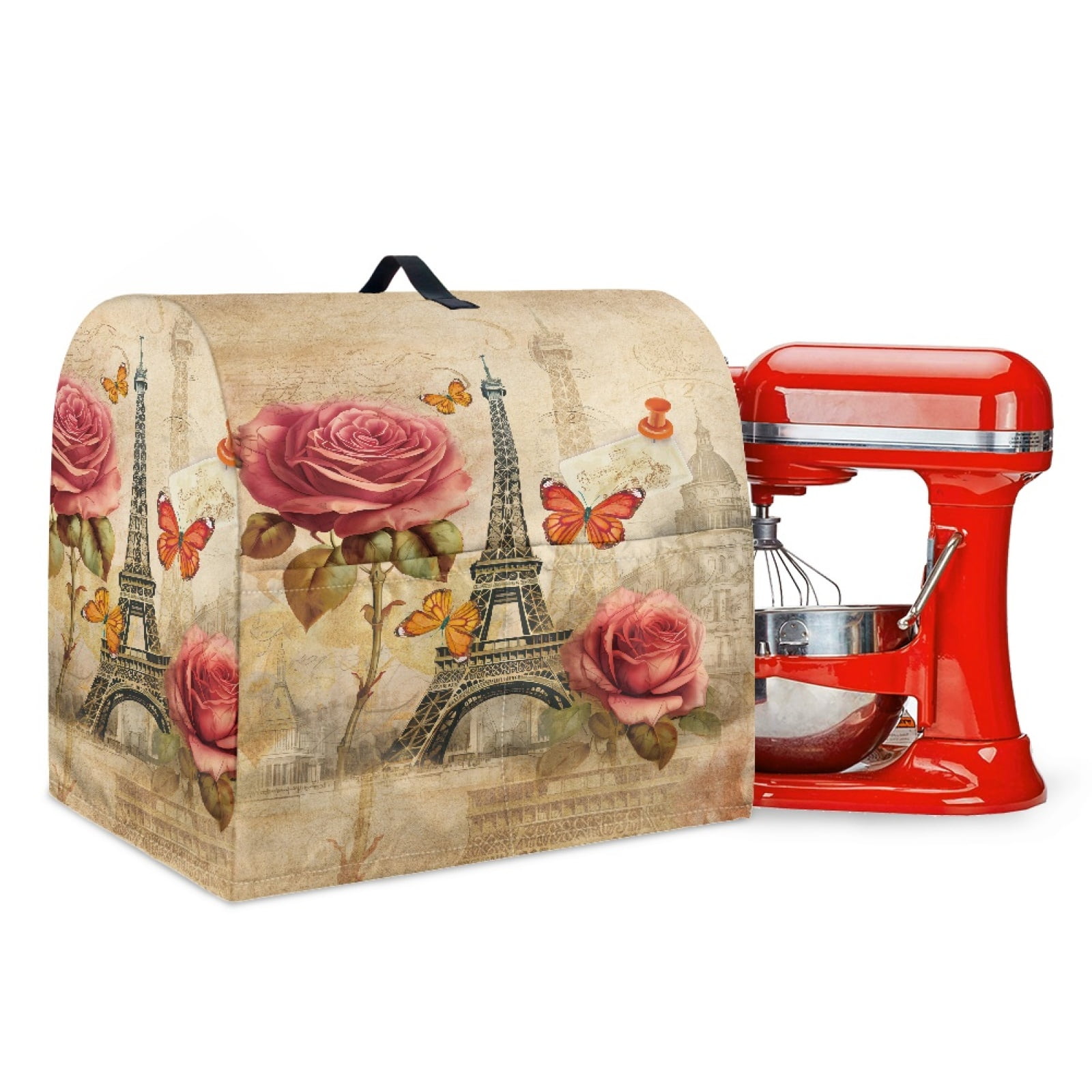 Xoenoiee Eiffel Tower Rose Butterfly Print Stand Mixer Cover with Top ...