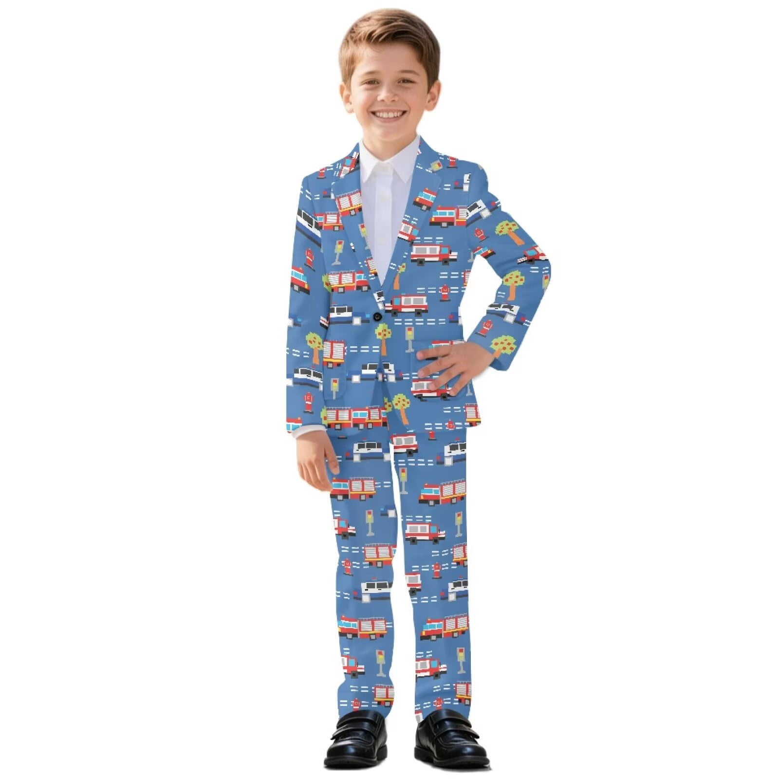 Xoenoiee Fire Fighting Truck Tree Print Boys Suit for Wedding First ...