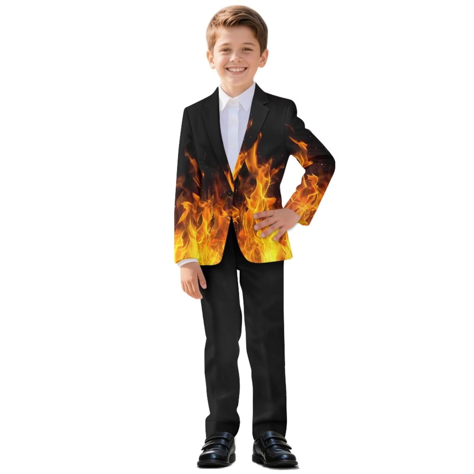 Xoenoiee Fire Print Boys Formal Suit Set Kids 2 Piece Suit Jacket Pants ...