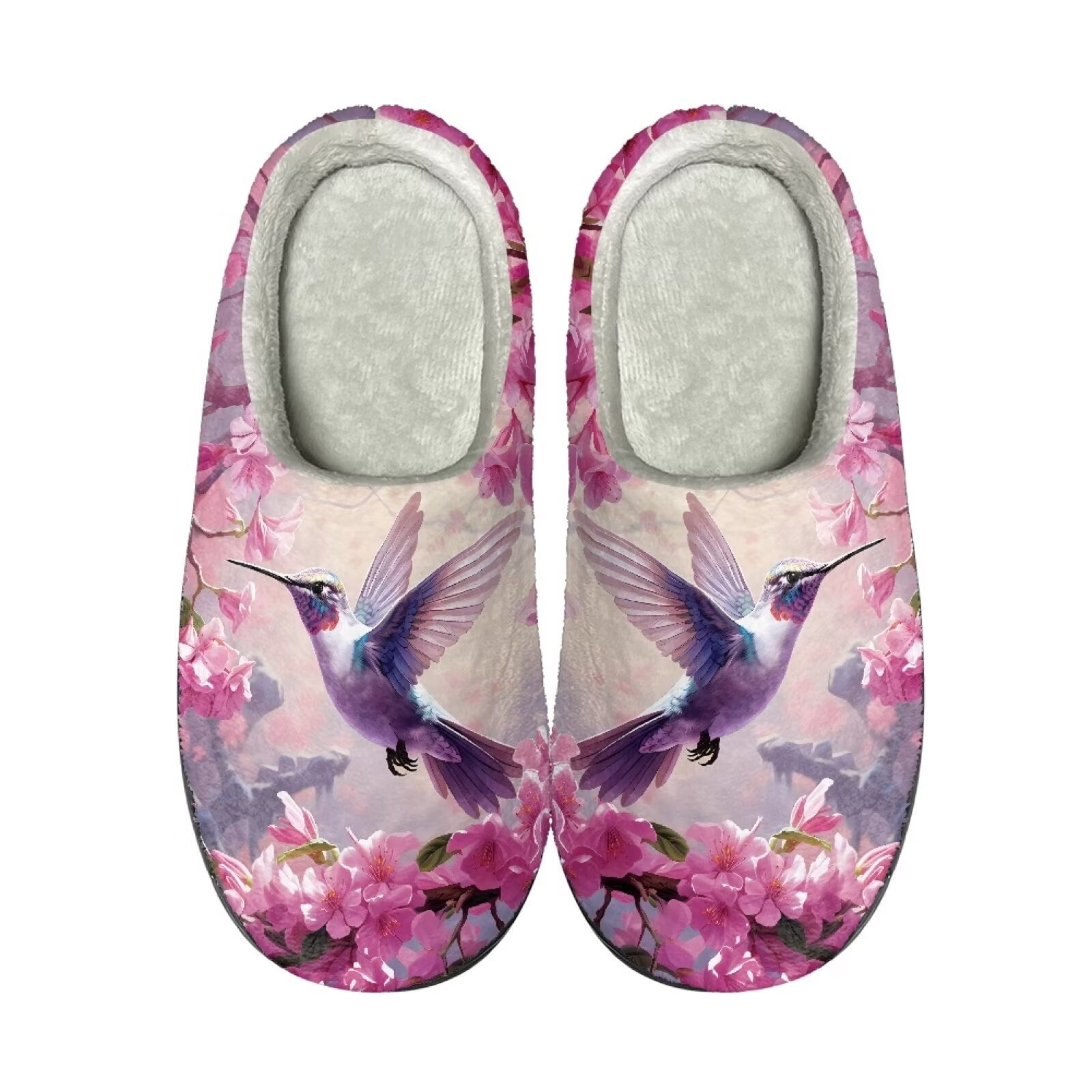 Xoenoiee Floral Hummingbird Peach Blossom Print Cosy Slippers for ...