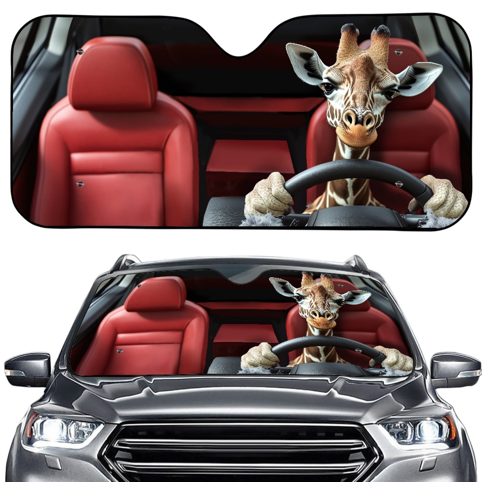 Xoenoiee Funny Giraffe Print Car Windshield Sun Shade Foldable ...