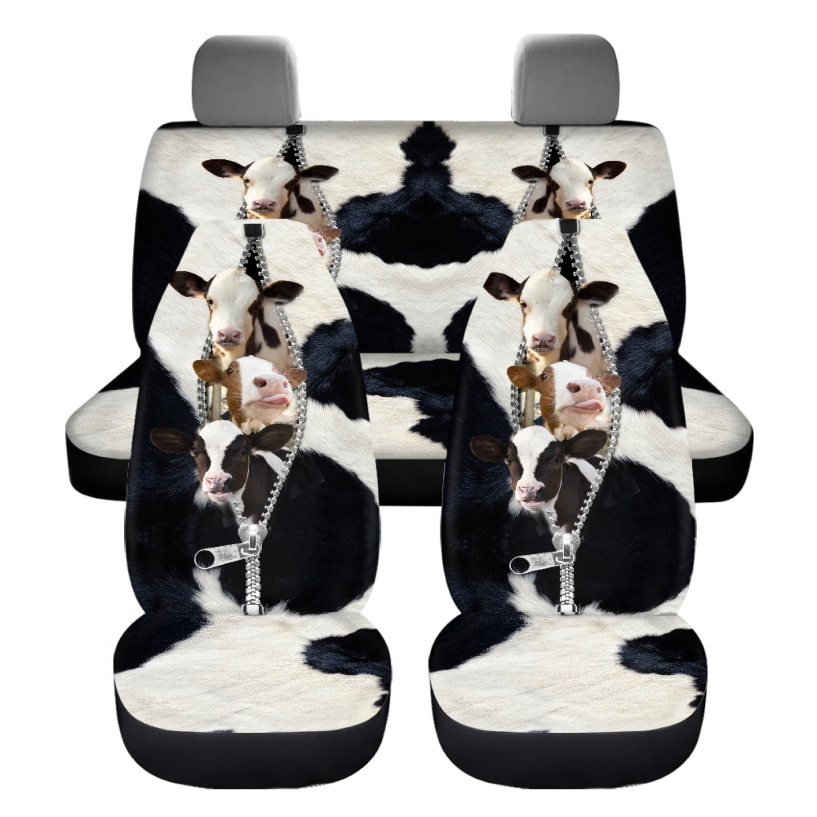 Xoenoiee Funny Zipper Cow Pattern Car Seat Covers Full Set Auto Front ...