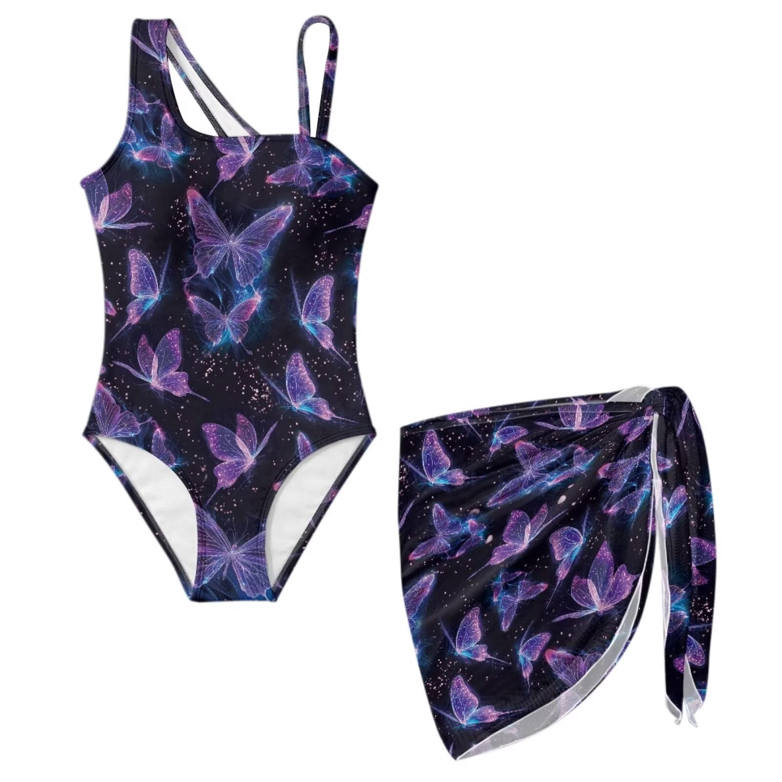 Xoenoiee Galaxy Butterfly Print Girls One Piece Swimsuit with Mesh ...