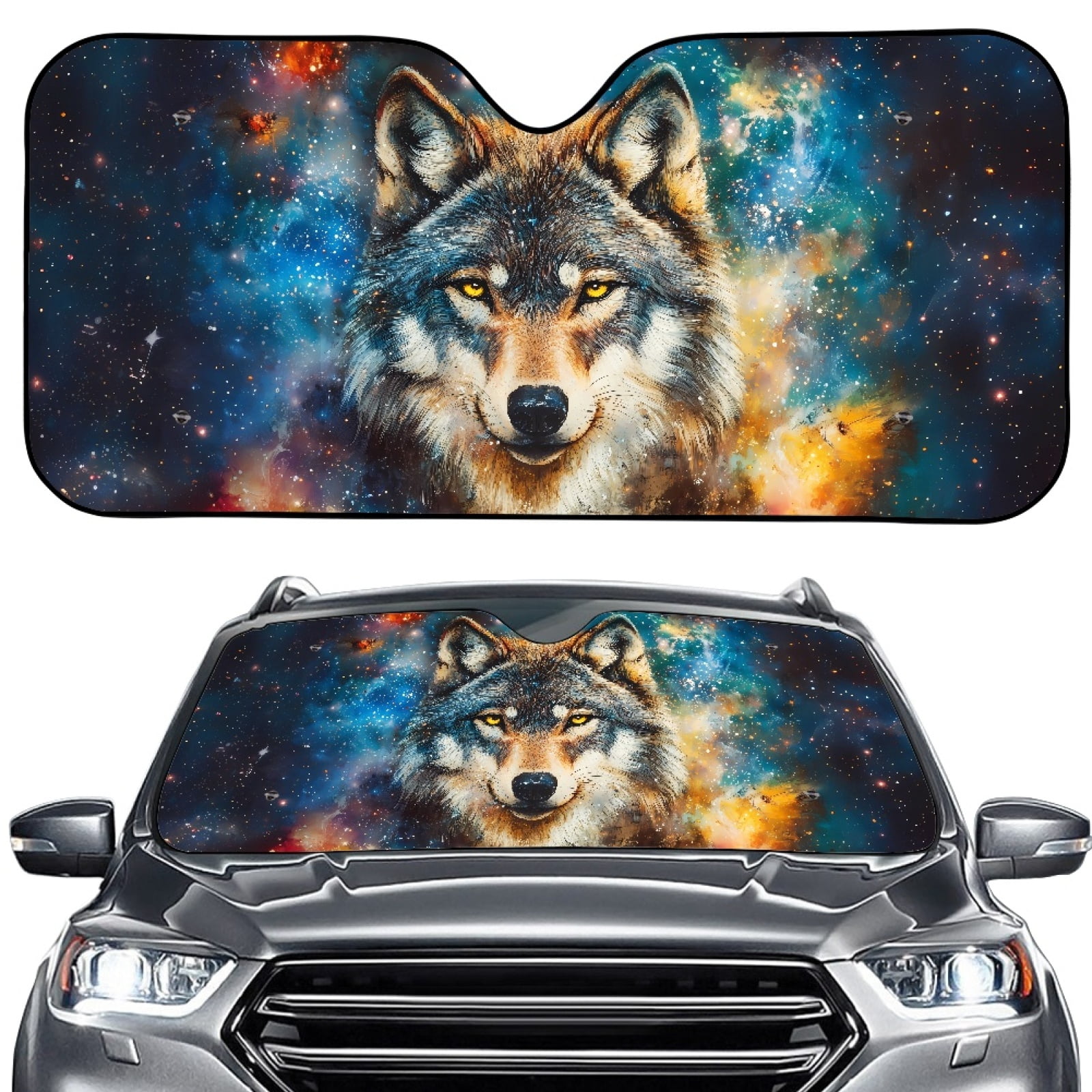 Xoenoiee Galaxy Wolf Print Universal Car Windshield Sun Shade, Foldable ...