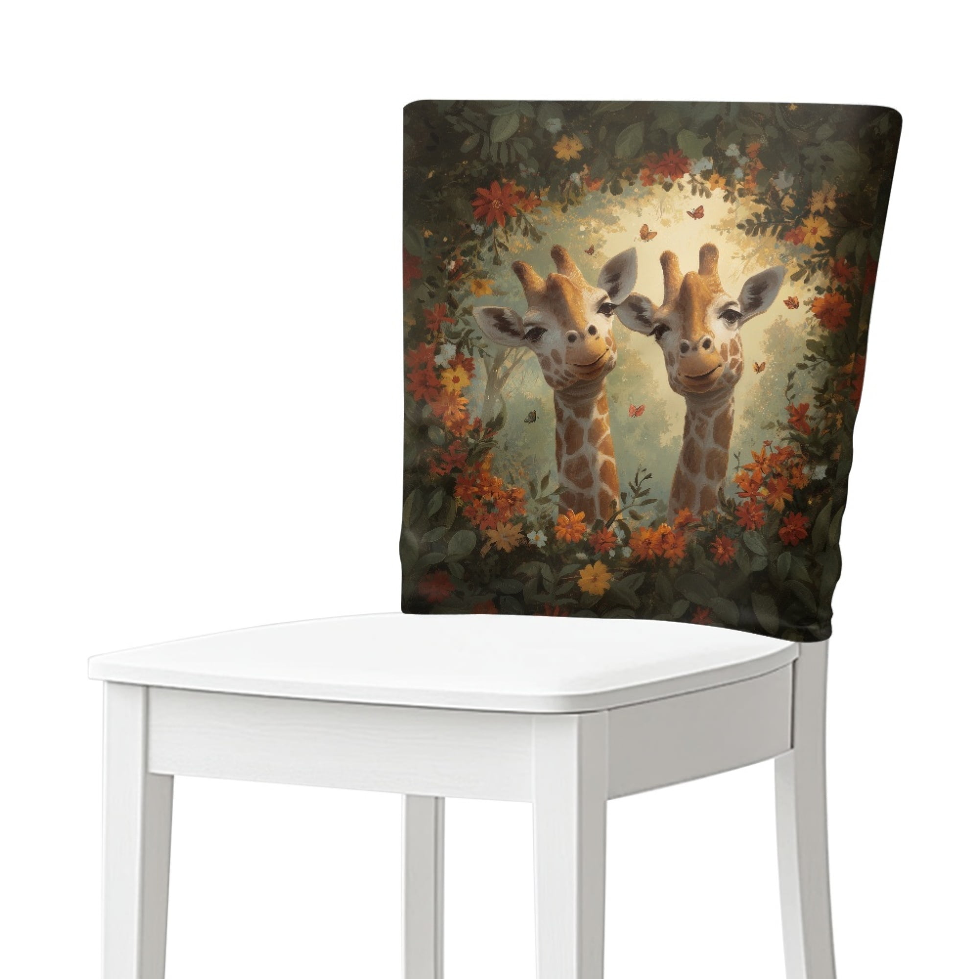 Xoenoiee Giraffe Daisy Butterfly Print Chair Back Covers for Dining ...
