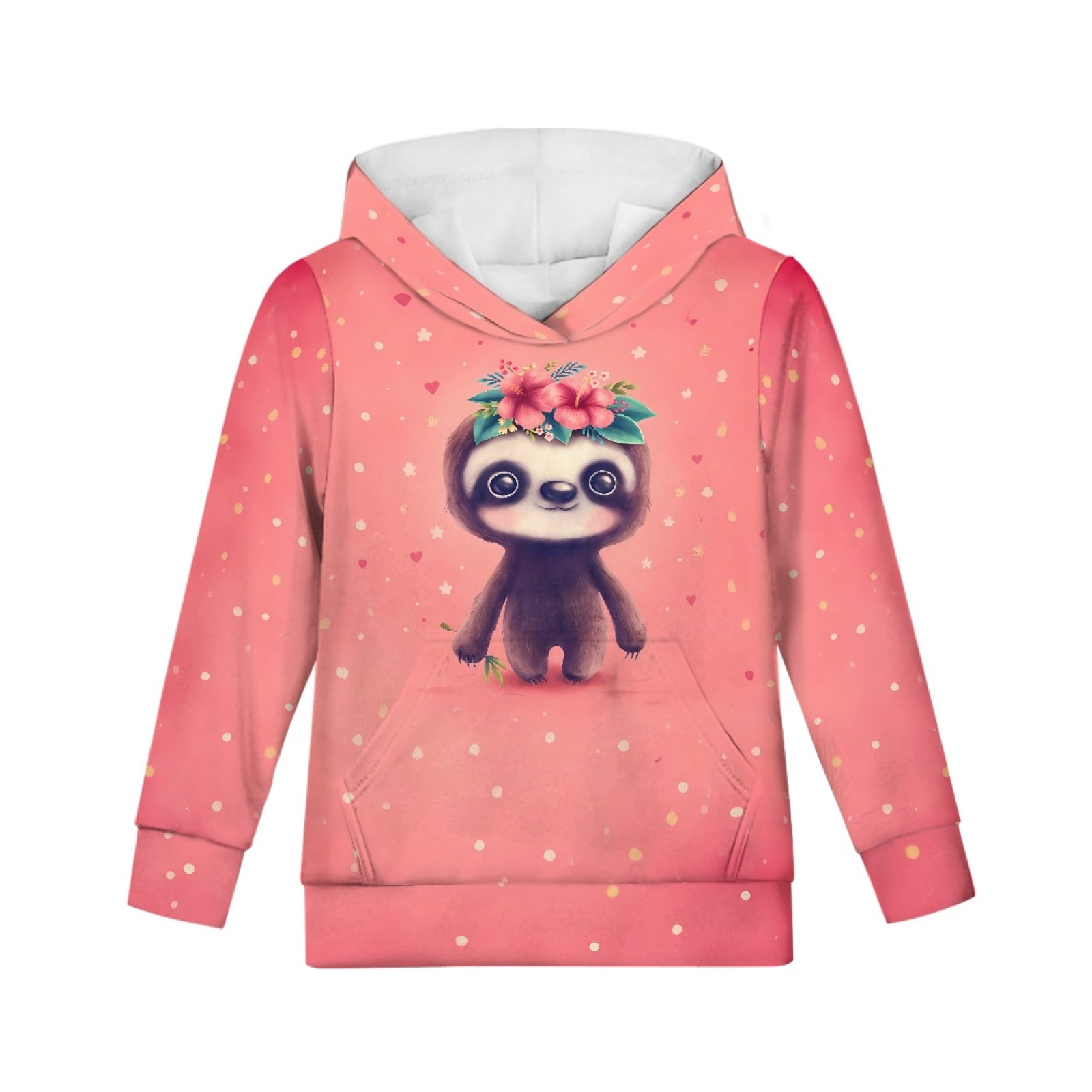 Xoenoiee Girls Hoodies Floral Sloth Pink Love Pattern Hooded Sweatshirt ...