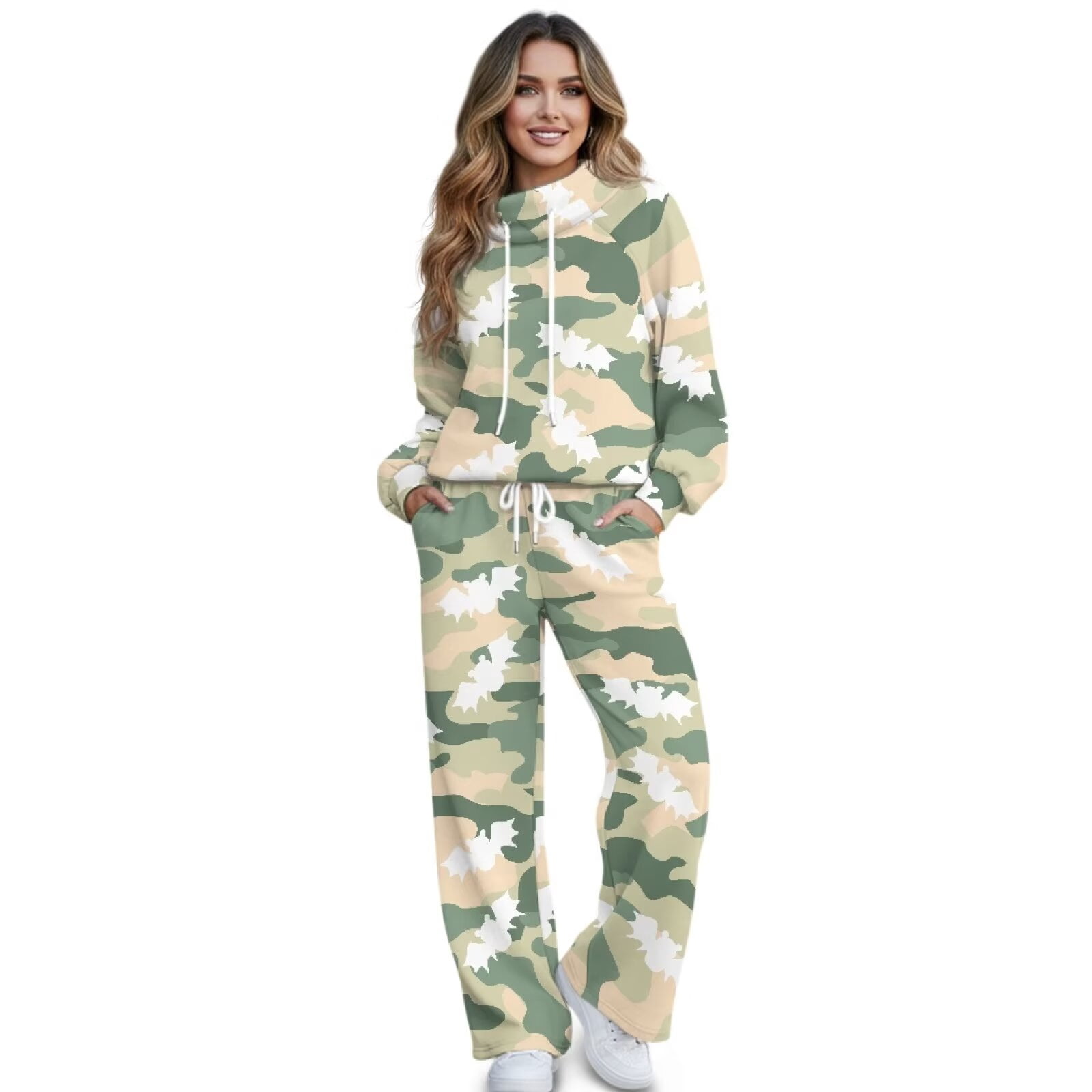 Xoenoiee Green Camo Bat Print 2 Piece Outfits For Women Sweatsuits Sets ...