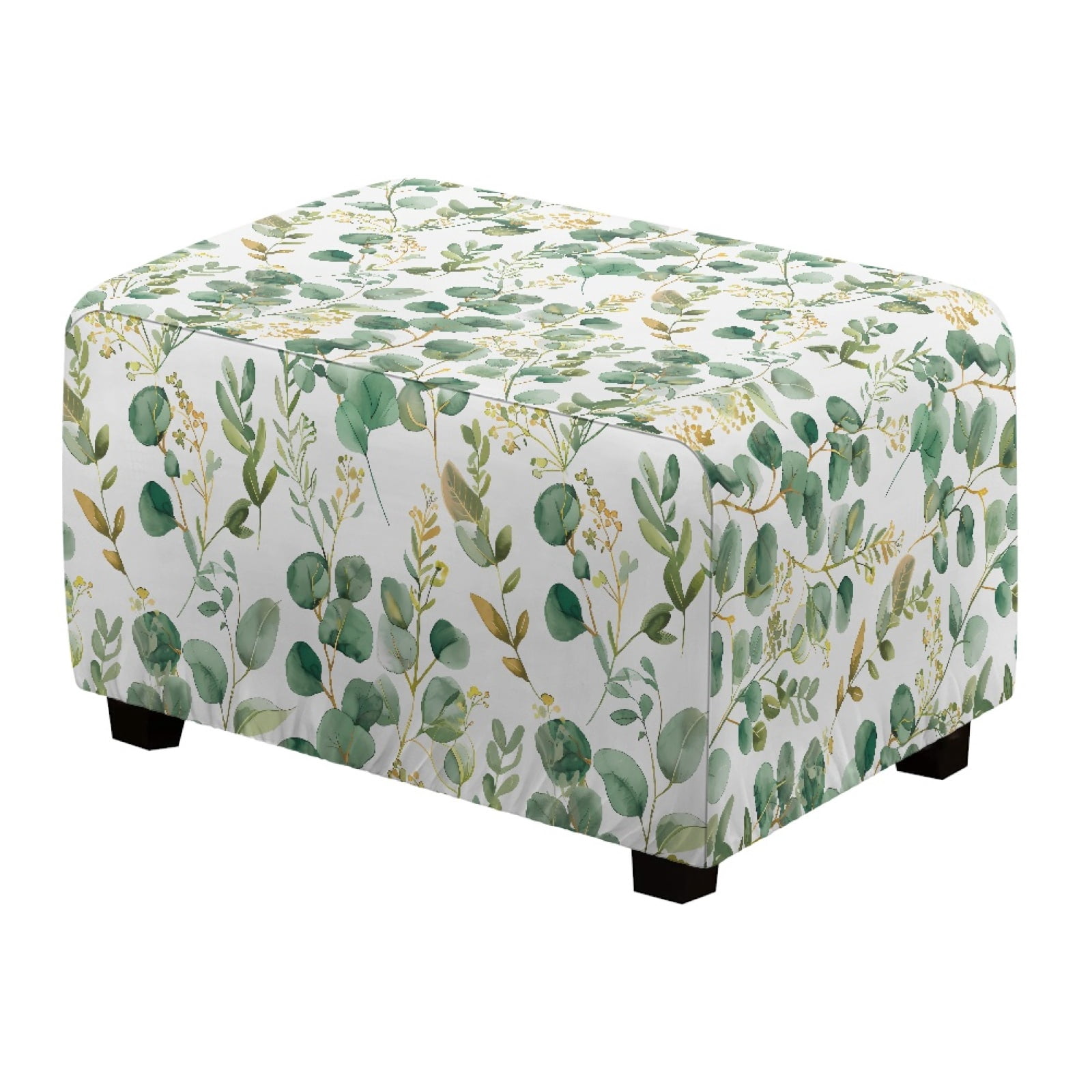 Xoenoiee Green Eucalyptus Leaves Print Ottoman Cover Jacquard Fabric ...