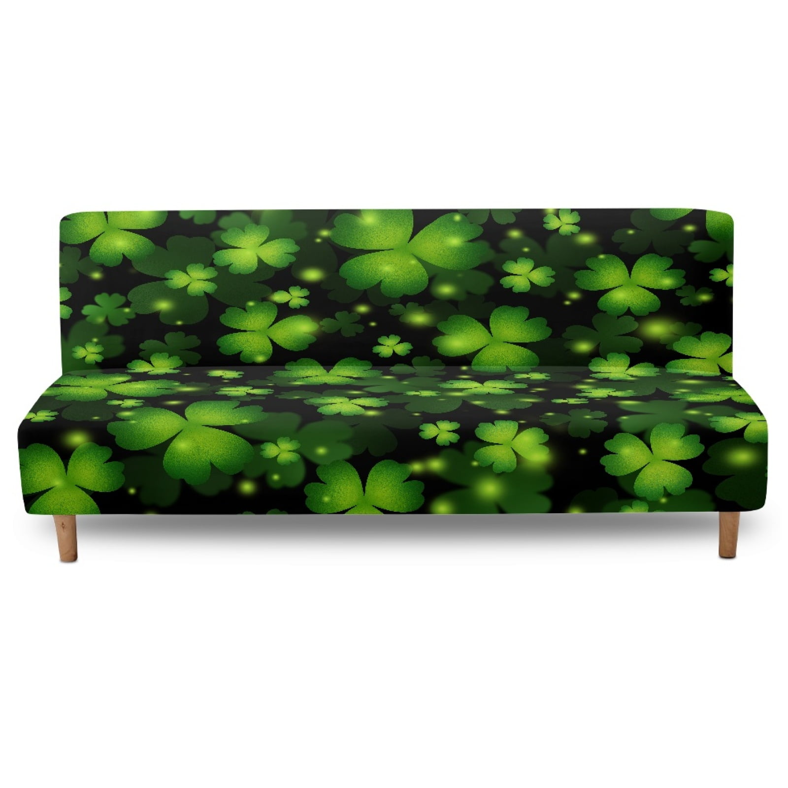 Xoenoiee Green Shamrock Pattern Futon Slipcovers Stretch Armless Sofa ...