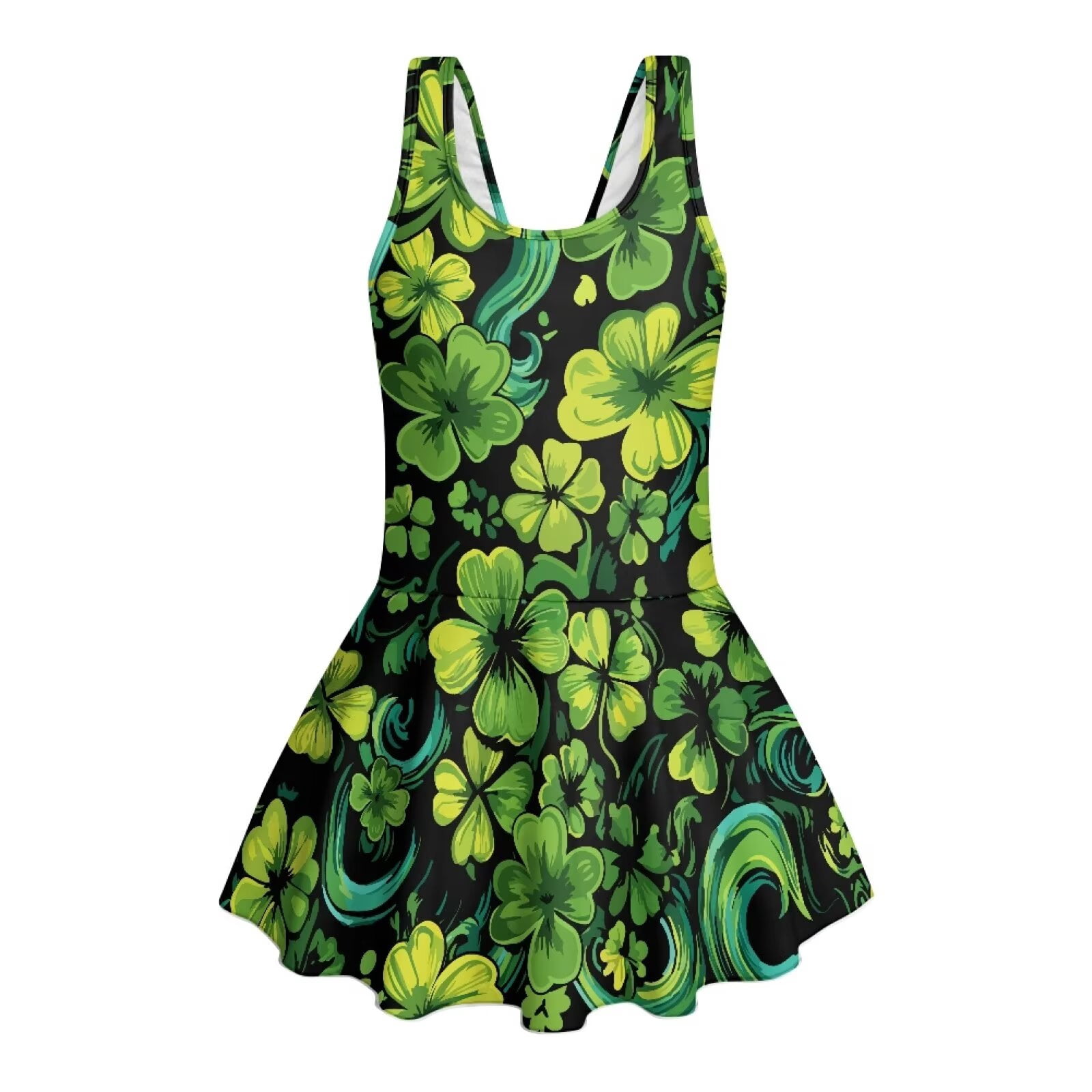 Xoenoiee Green Shamrock Print Girls One Piece Swimdress Skirt Bathing ...