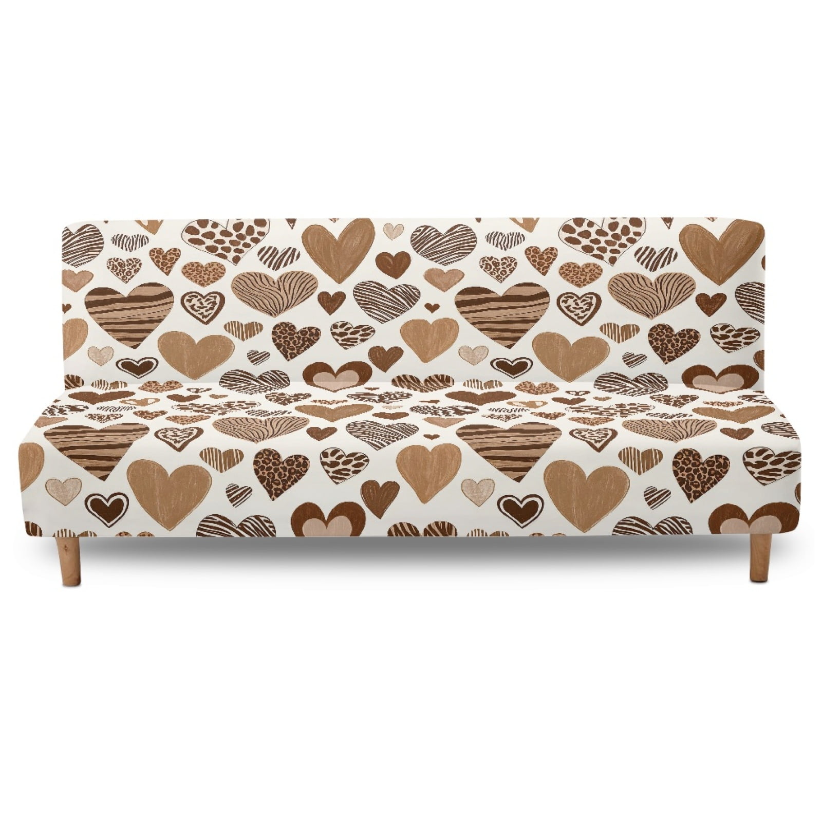 Xoenoiee Heart Love Pattern Futon Cover Stretch Armless Sofa Bed Cover ...