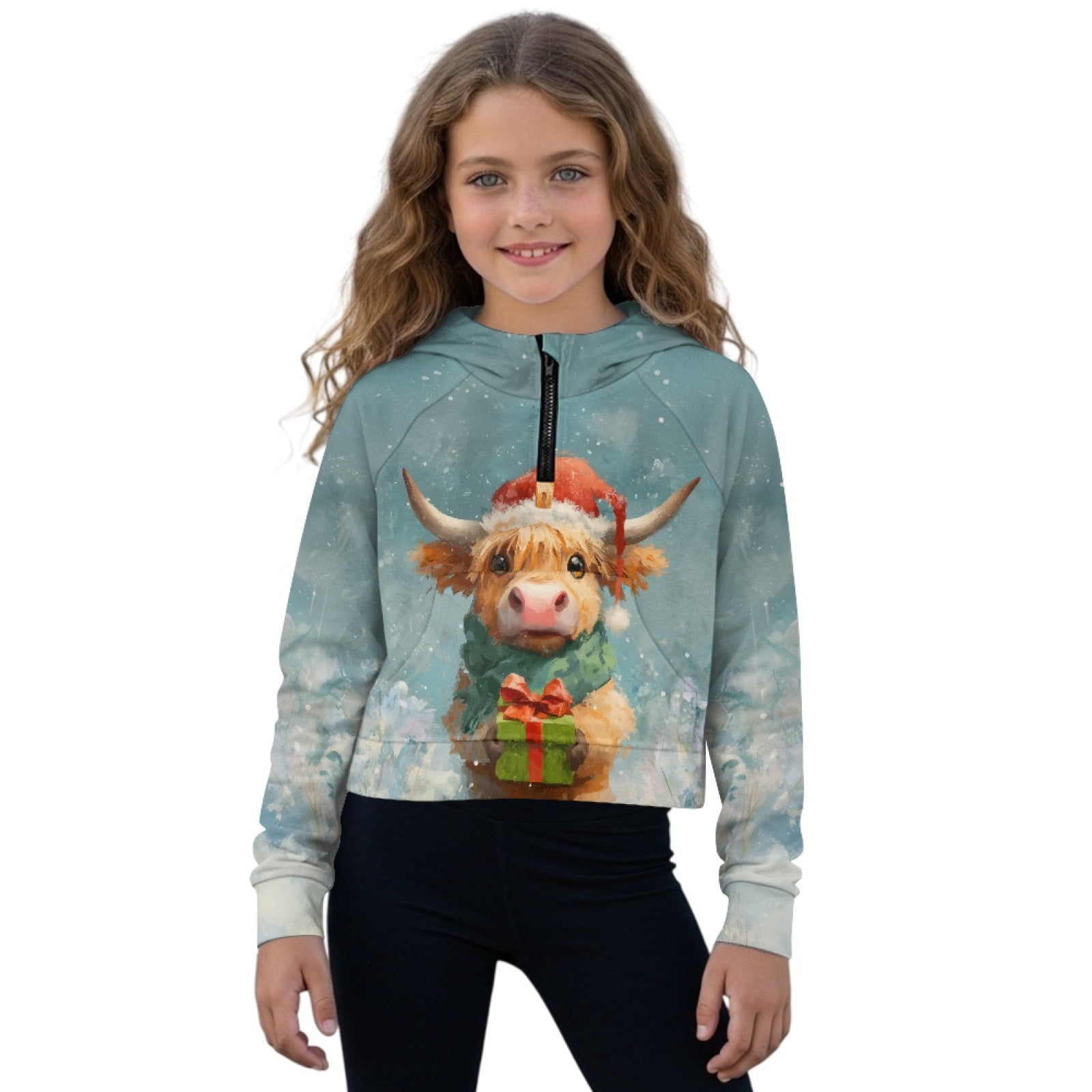 Xoenoiee Highland Cattle Gift Print Half Zip Hoodie Fleece Cropped ...