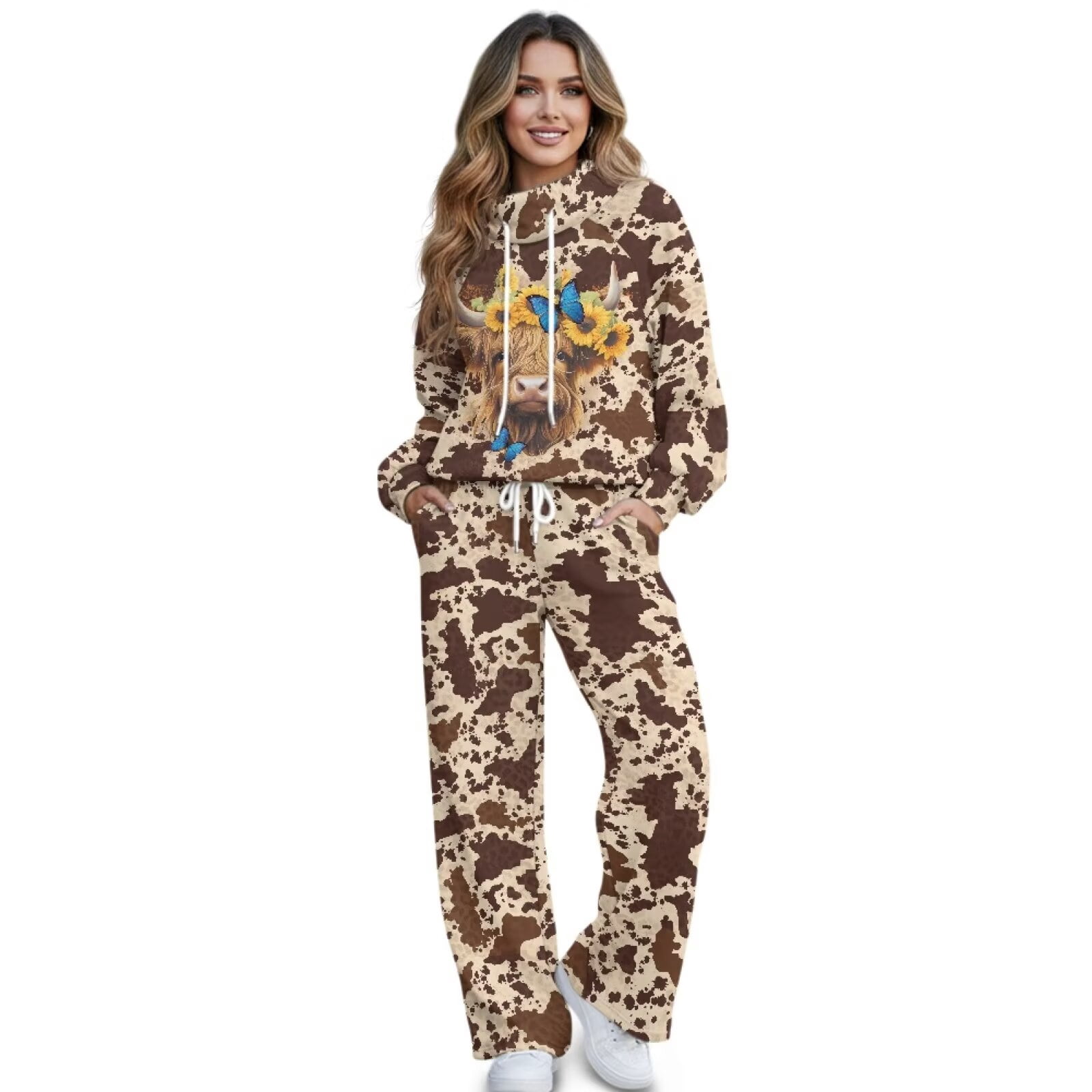 Xoenoiee Highland Cattle Sunflower Butterfly Cow Print 2 Piece Sets for ...